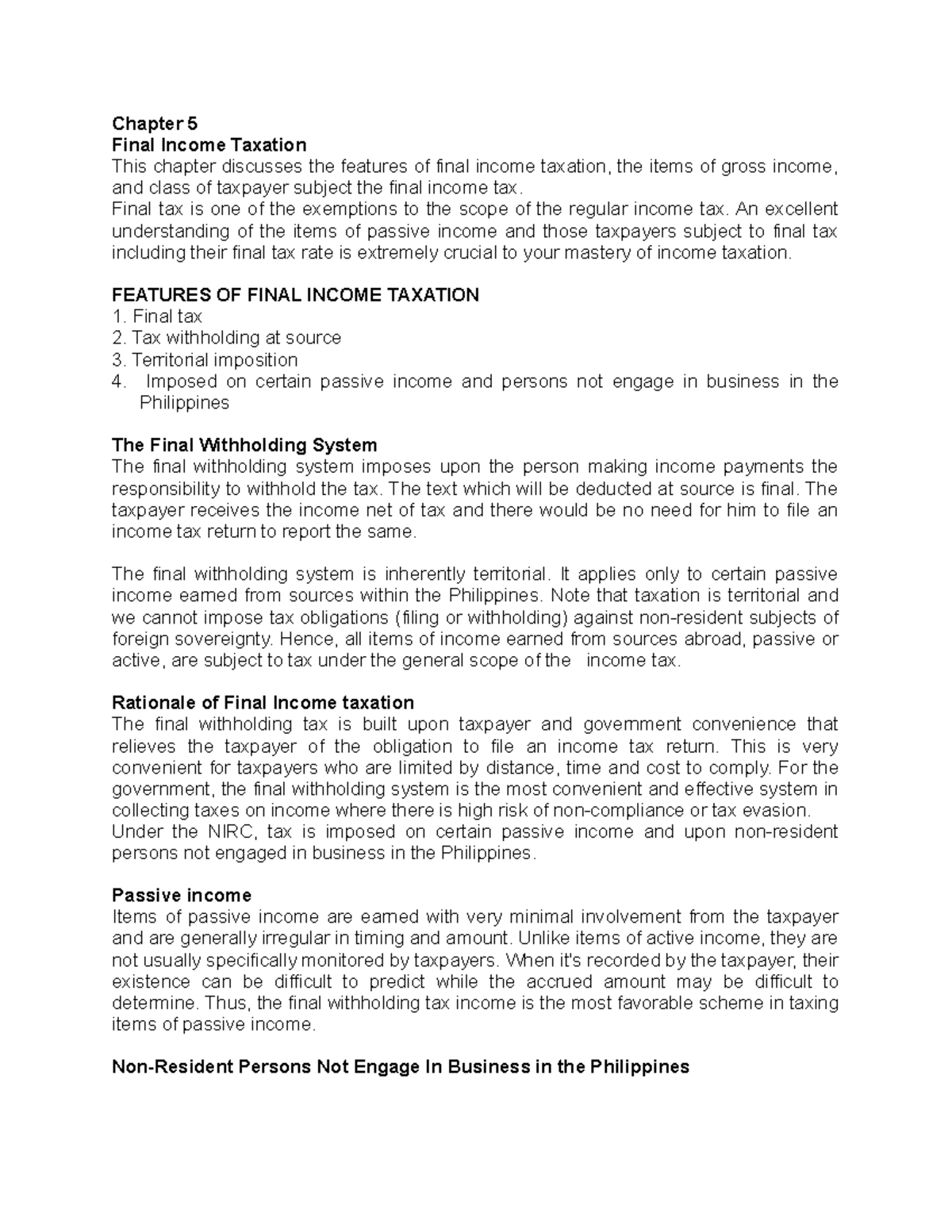 Chapter 5 Income Taxation Chapter 5 Final Income Taxation This