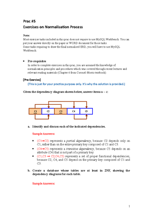 Prac05 - Normalisation (Solutions) - Prac Exercises on Normalisation Process Note: Most exercise ...