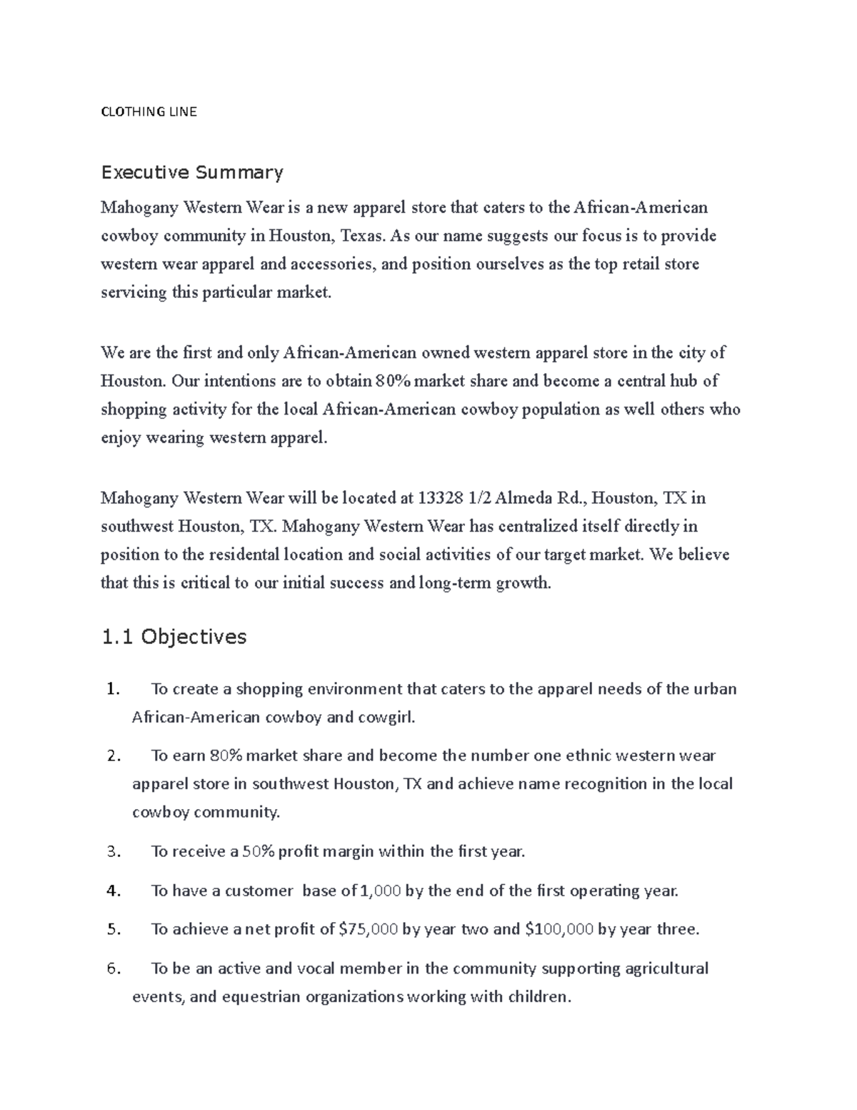 Business- Proposal- Sample - CLOTHING LINE Executive Summary Mahogany ...