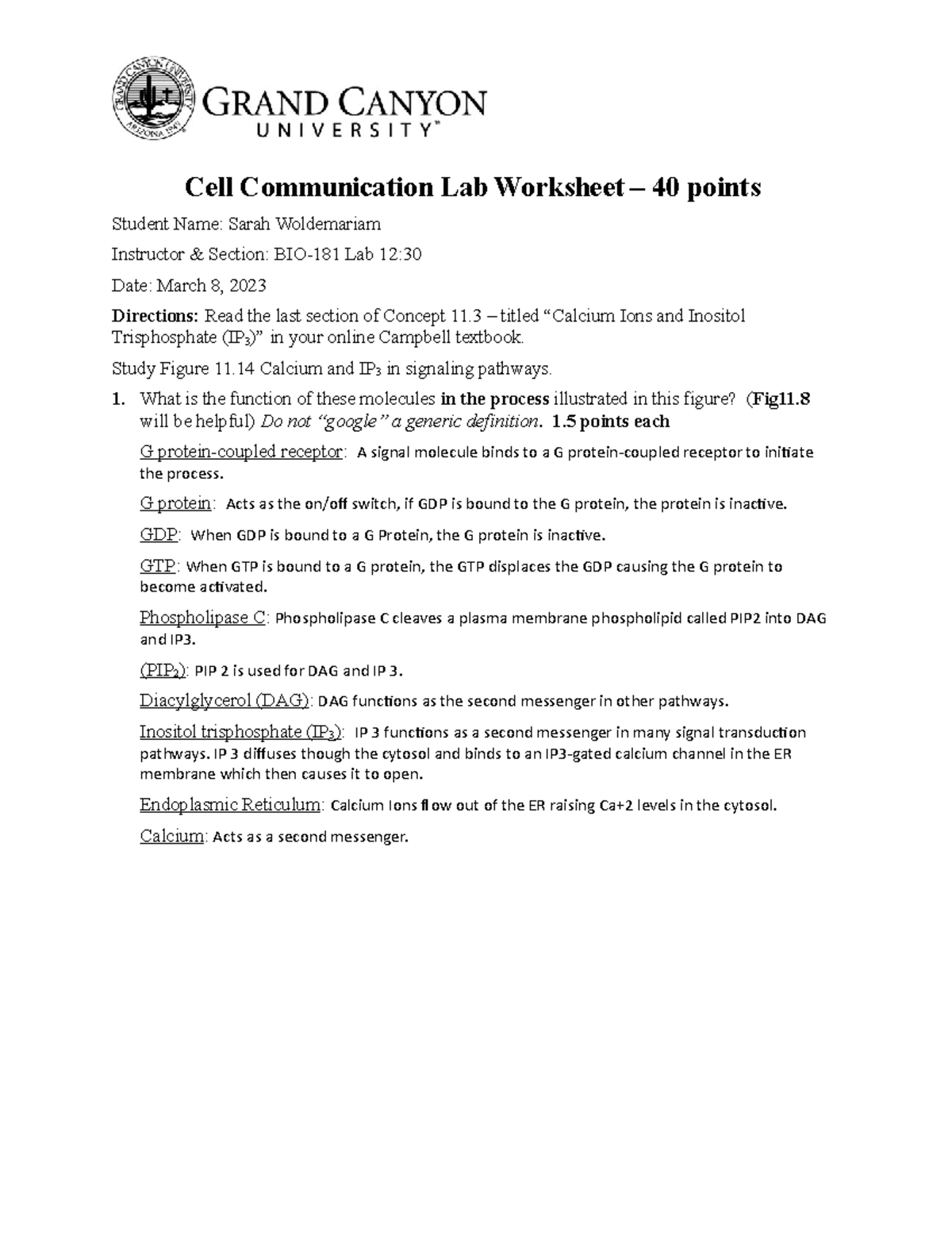 BIO-181L F22 Cell Communication Wksht - Cell Communication Lab ...