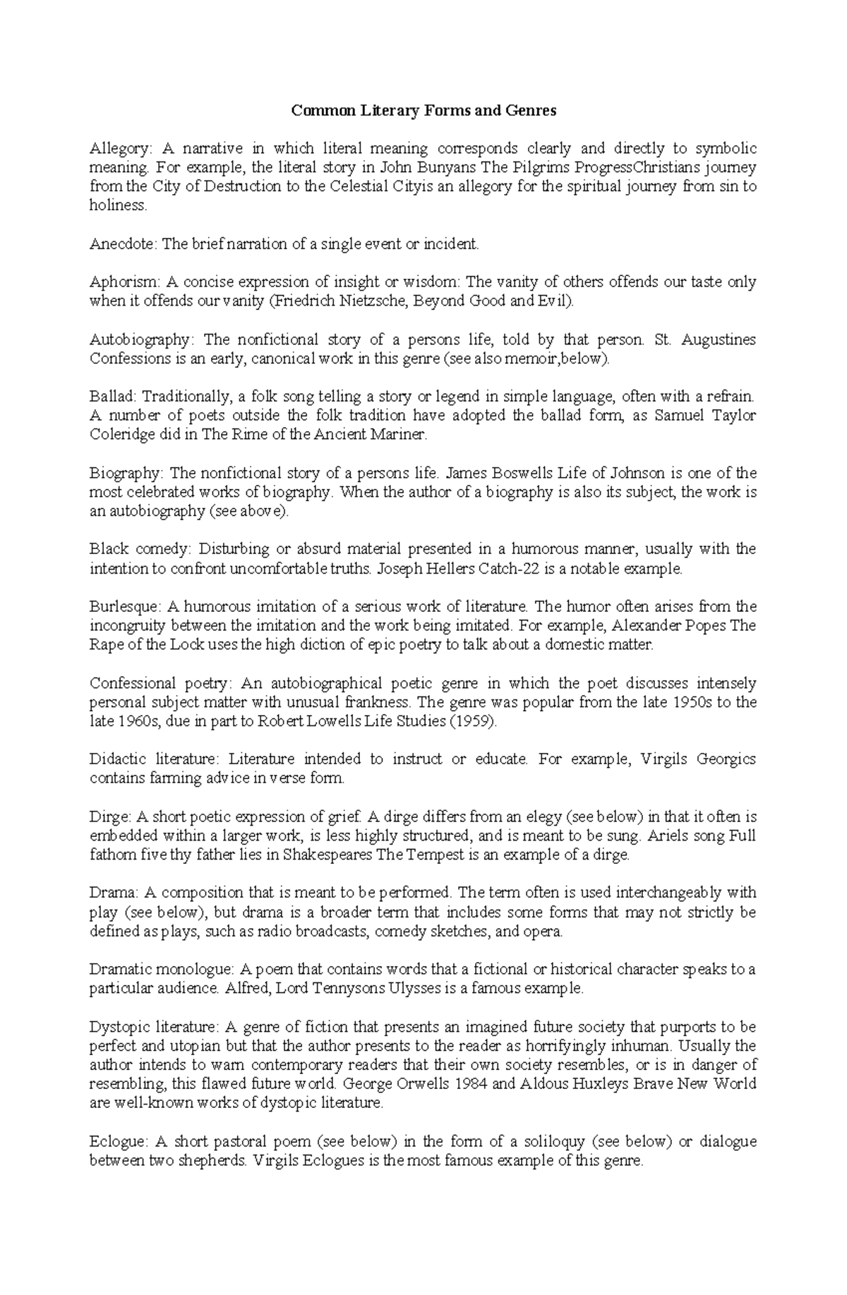 Common Literary Forms and Genres - Common Literary Forms and Genres ...