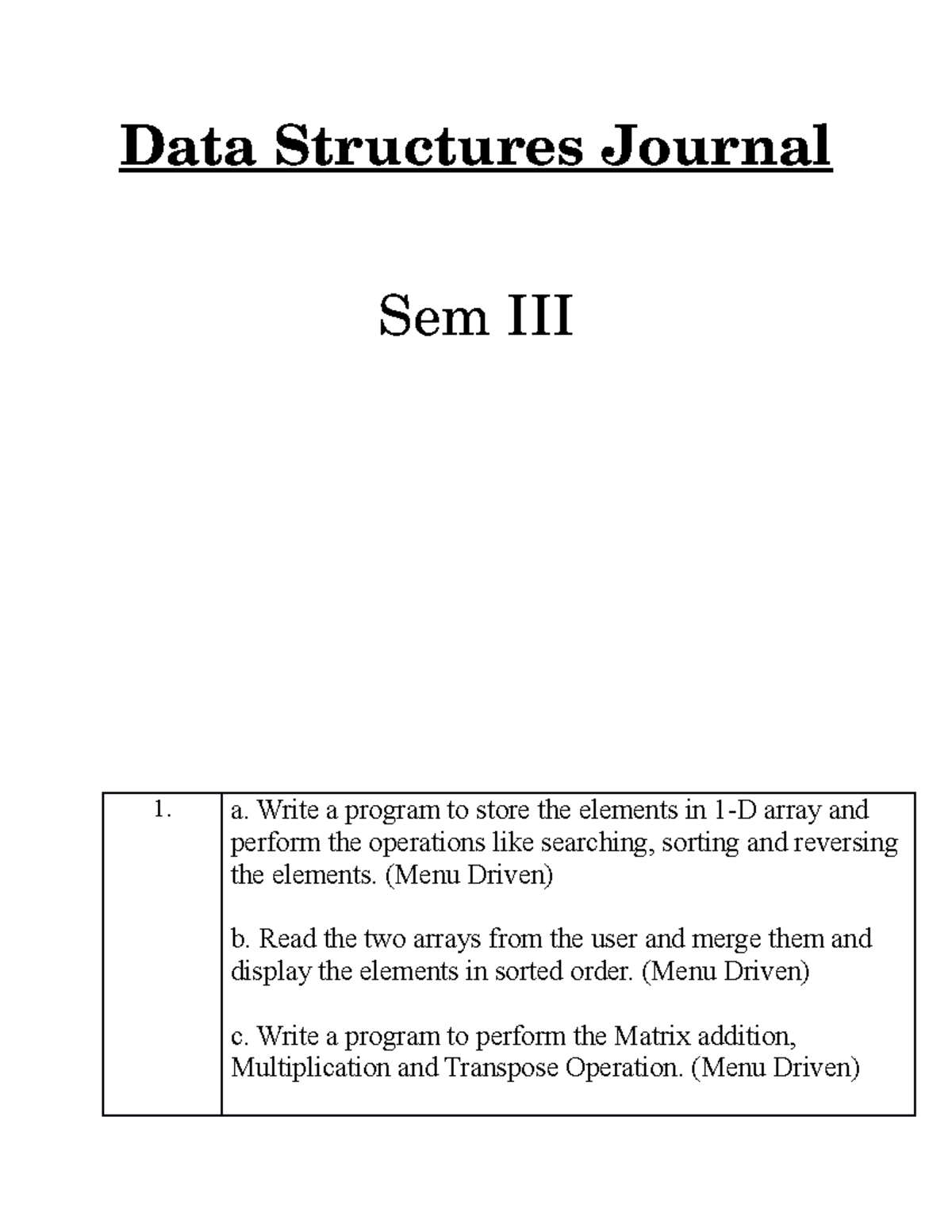Data Structures Journal 1 - Bsc. Information Technology - MU - Studocu