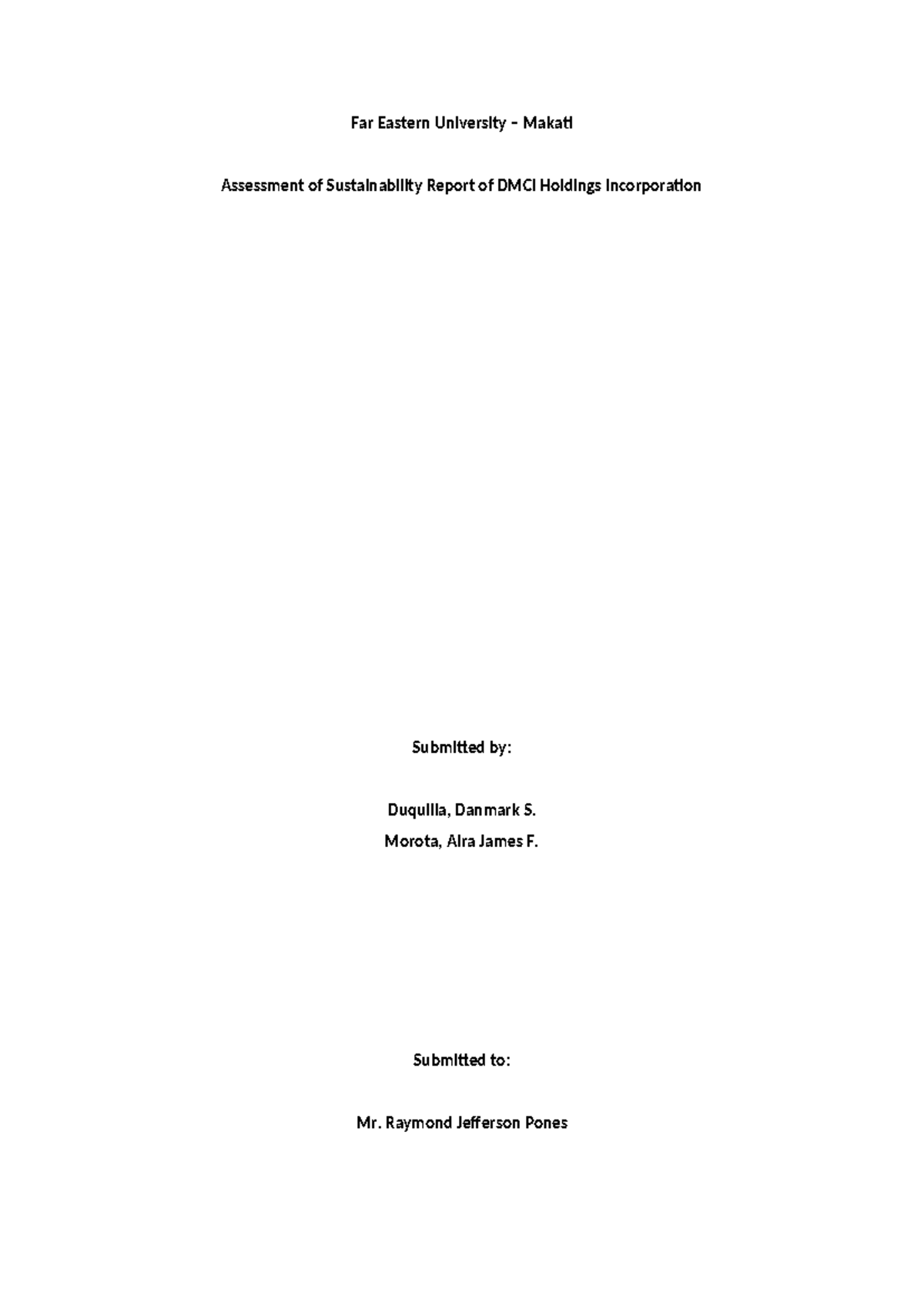 DMCI Holdings - sample of audit paper - Far Eastern University – Makati ...