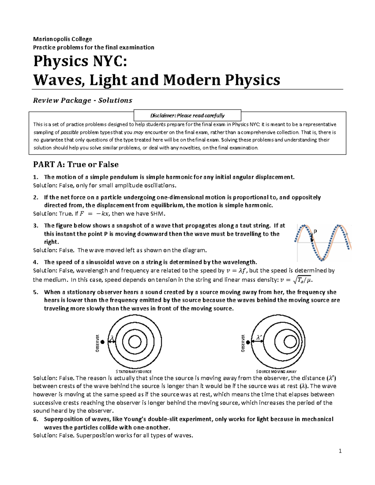 NYC Review Package F2023 - solutions - Marianopolis College Practice ...