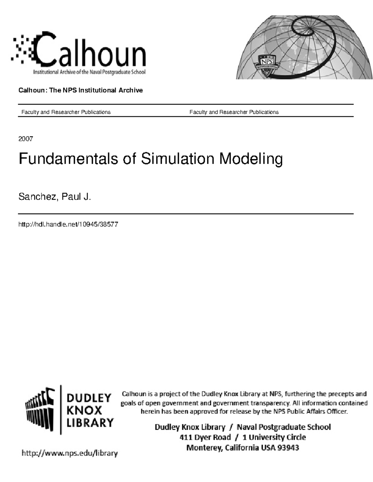 Fundamentals of Simulation Modeling - Calhoun: The NPS Institutional ...