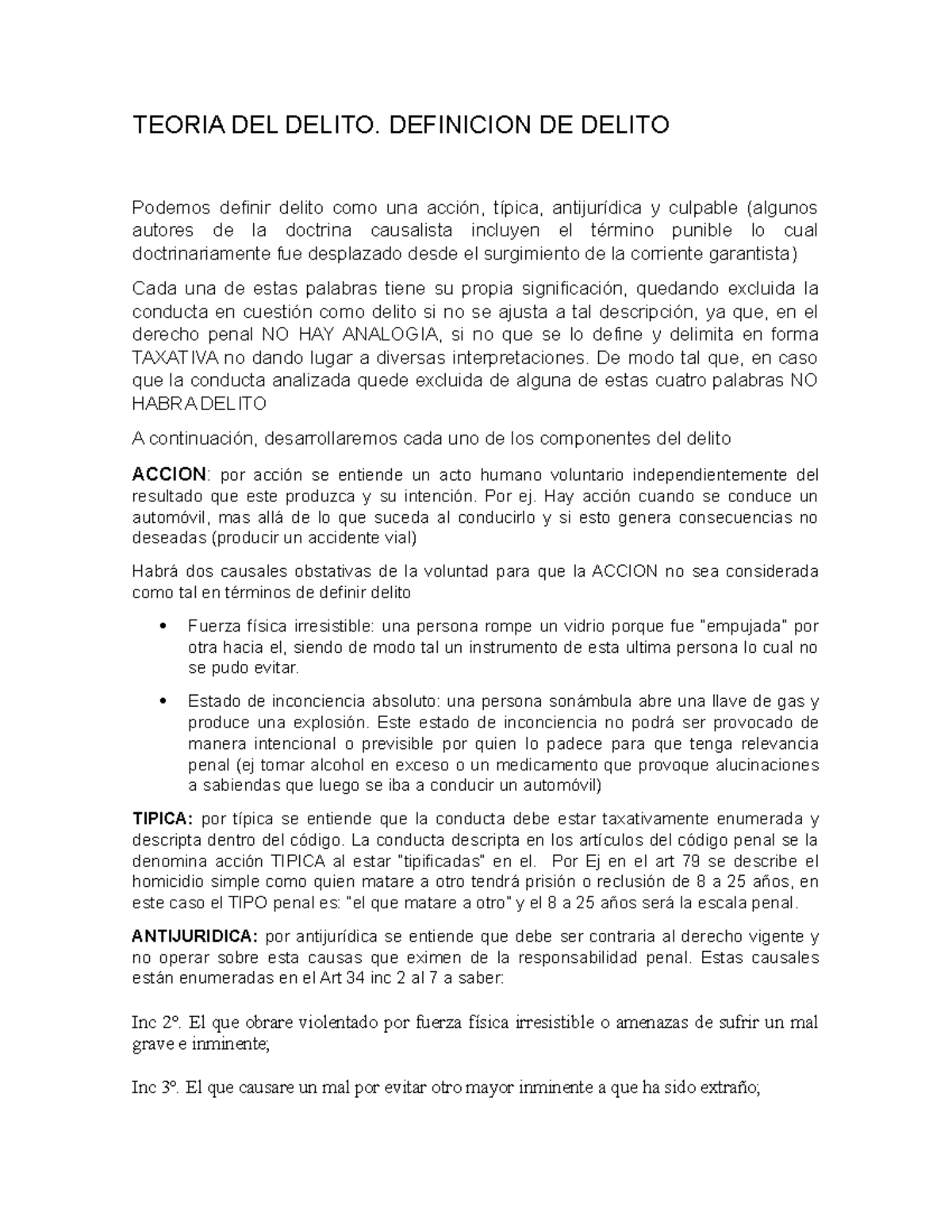 Teoria DEL Delito - punteo base TDD - TEORIA DEL DELITO. DEFINICION DE ...