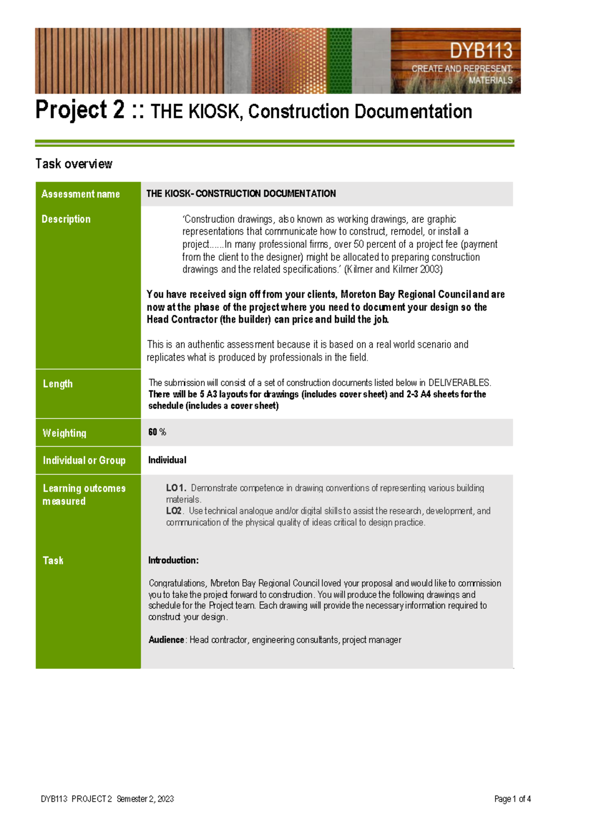 DYB113 2023 Project 2 Brief - Project 2 :: THE KIOSK, Construction ...