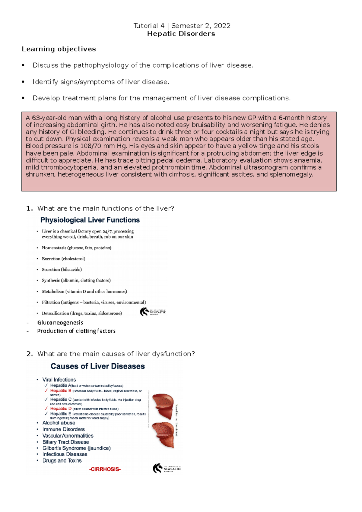 PHAR2203 Hepatic disorders - Tutorial 4 | Semester 2, 2022 Hepatic ...