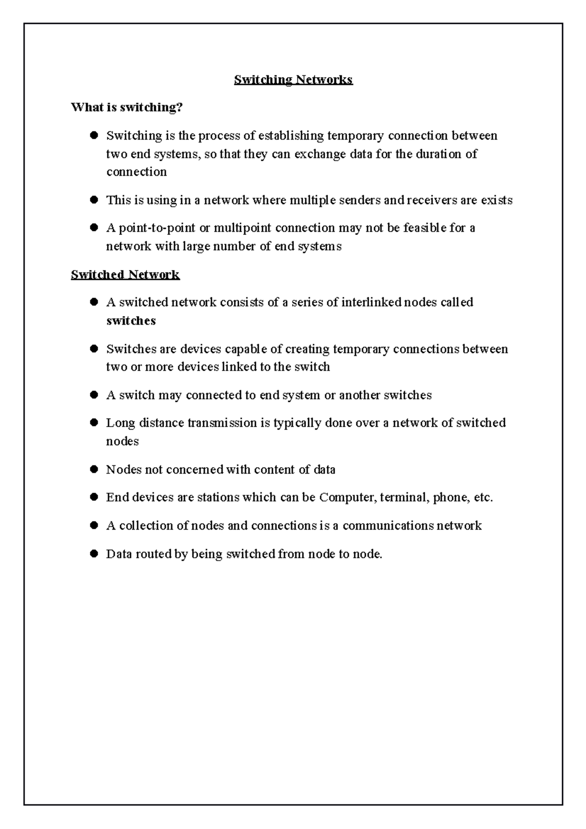 Switching Networks - Switching Networks What is switching? Switching is ...