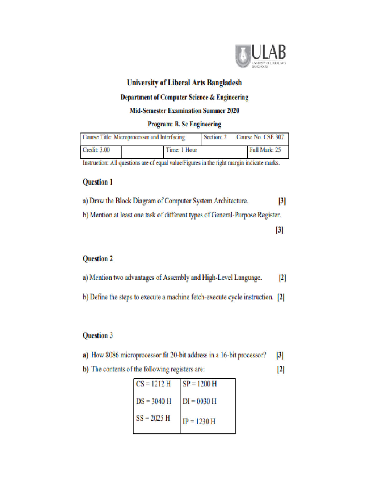 Mid Term Summer 20 Section 2 - Microprocessor and Interfacing - Studocu