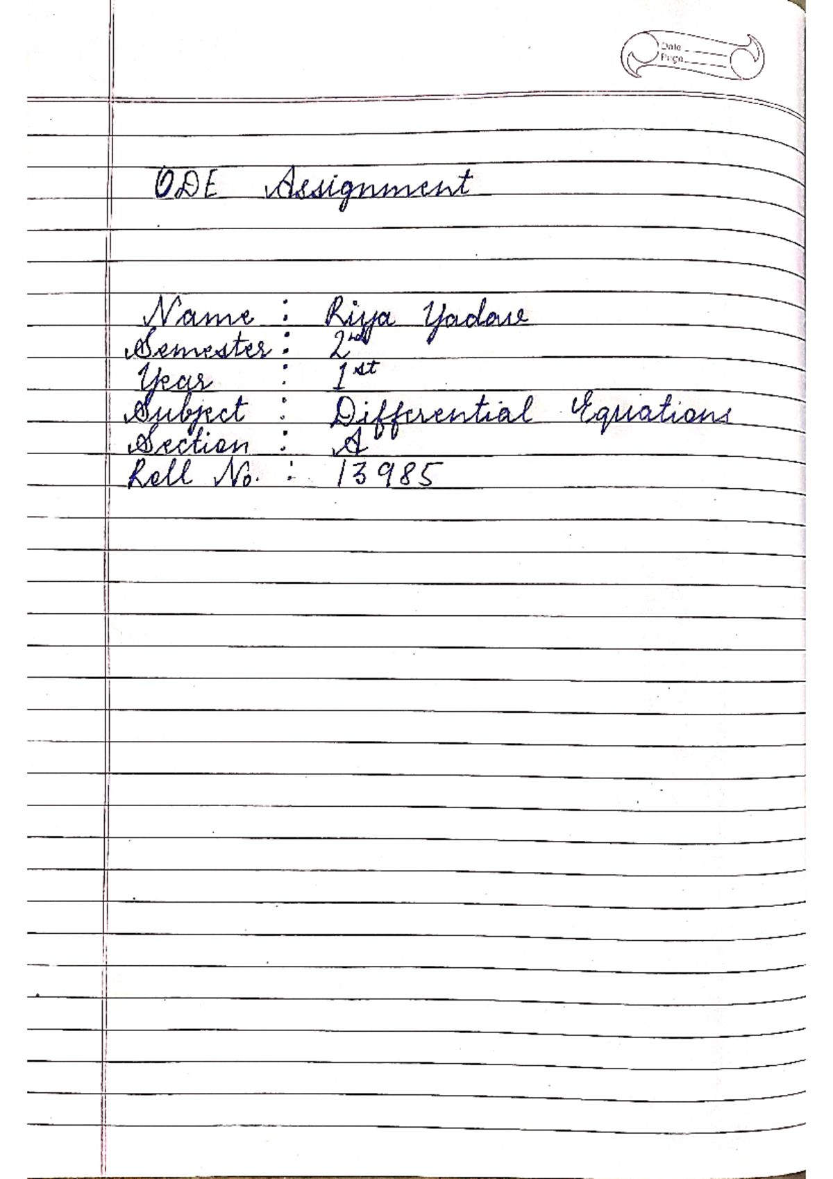 (13985),Riya yadav,ODE Assignment - Studocu
