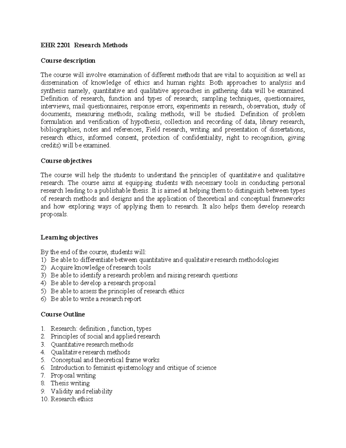 EHR 2201 Research Methods - EHR 2201 Research Methods Course ...