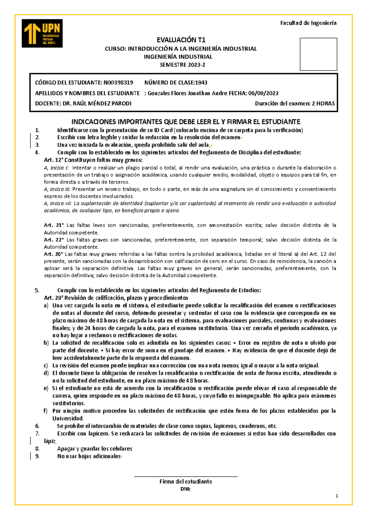 T1 1943 - xzsa - EVALUACIÓN T CURSO: INTRODUCCIÓN A LA INGENIERÍA ...