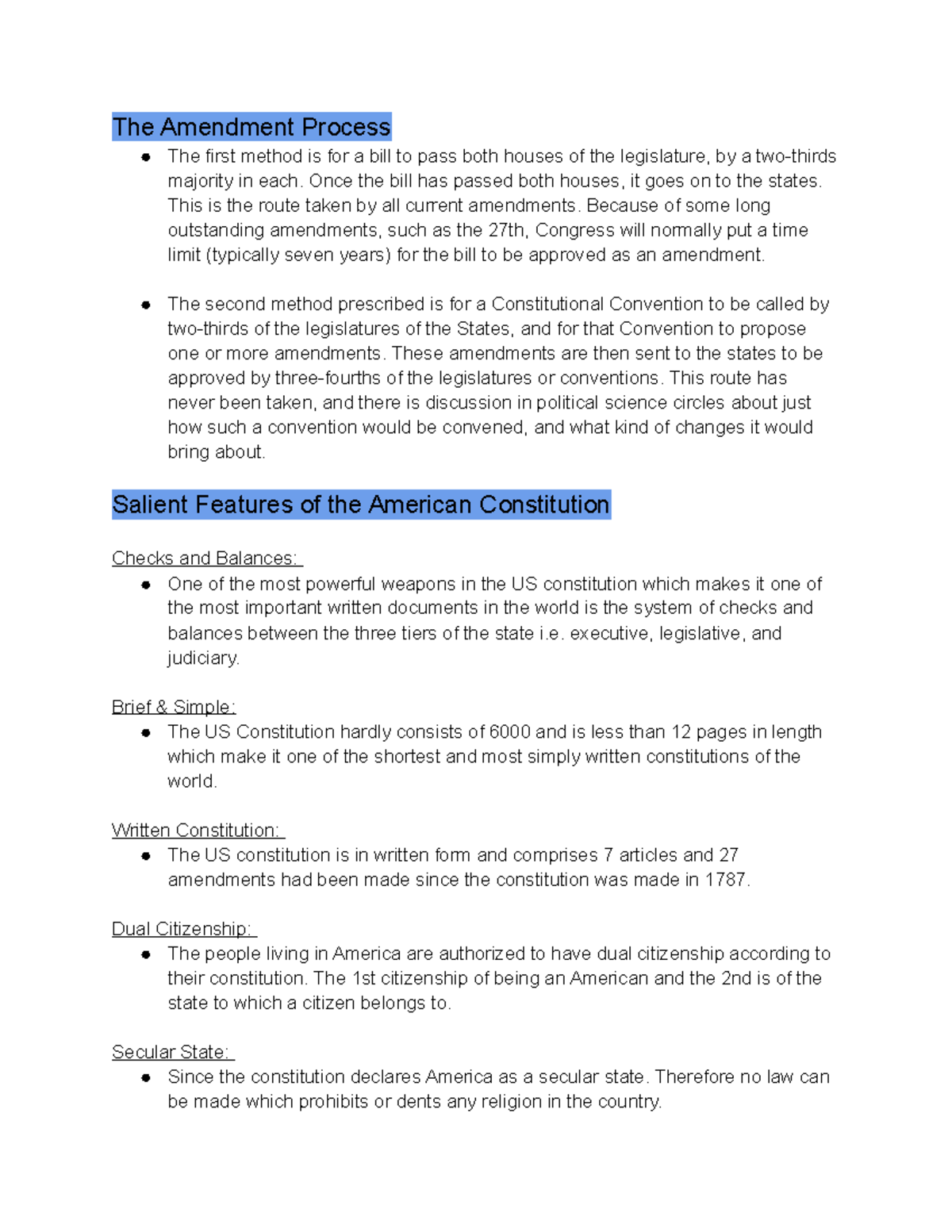 History 1 - Part 3 Notes - The Amendment Process The first method is ...