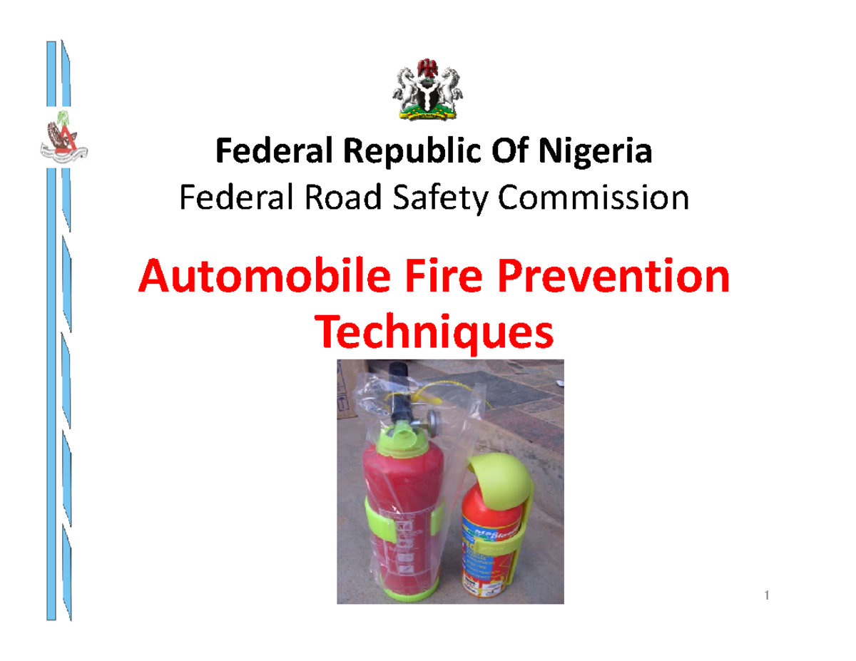 Automobile FIRE Prevention TECH - Federal Republic Of Nigeria Federal ...