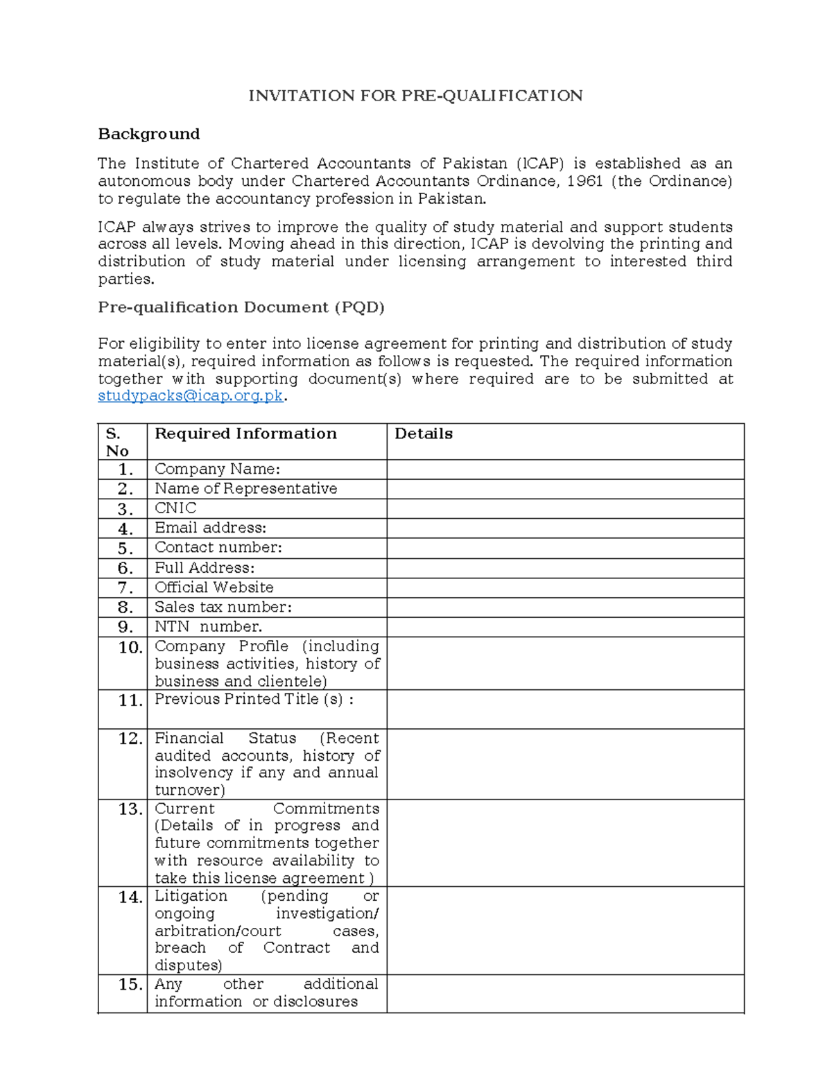 Prequalification document for Study Material - INVITATION FOR PRE ...