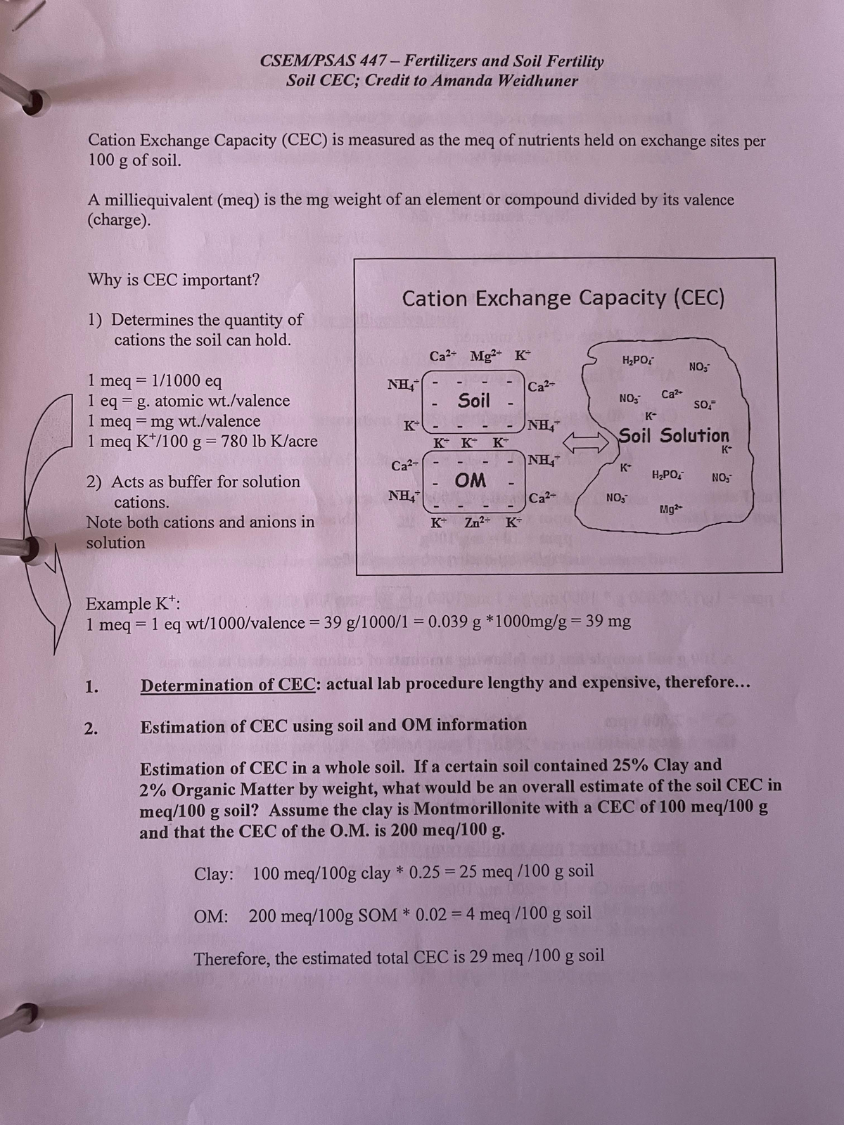 Soil CEC Sample Worksheet - PLSS 447 - Studocu