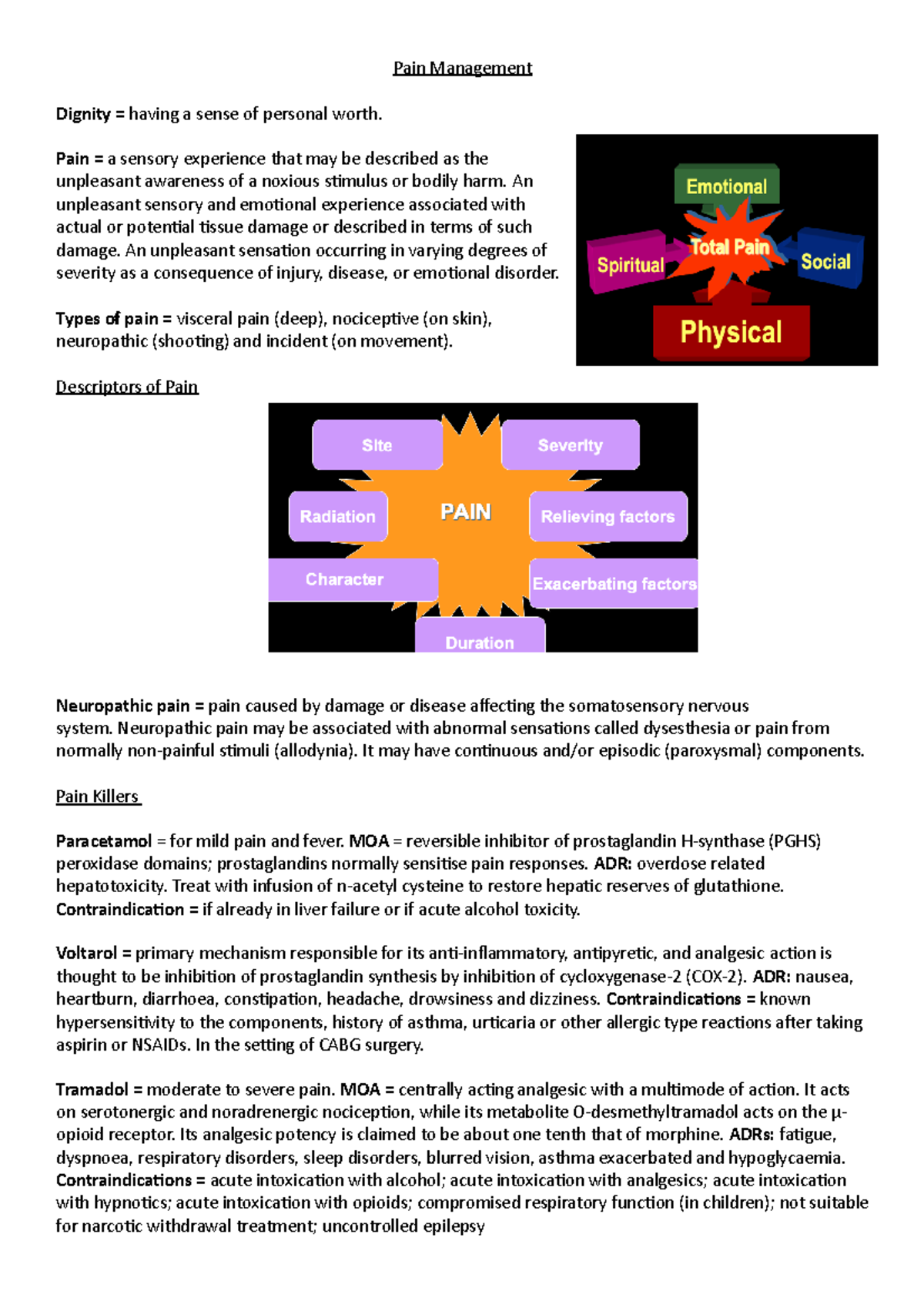 Pain Management Summary - A100 - Cardiff - Studocu