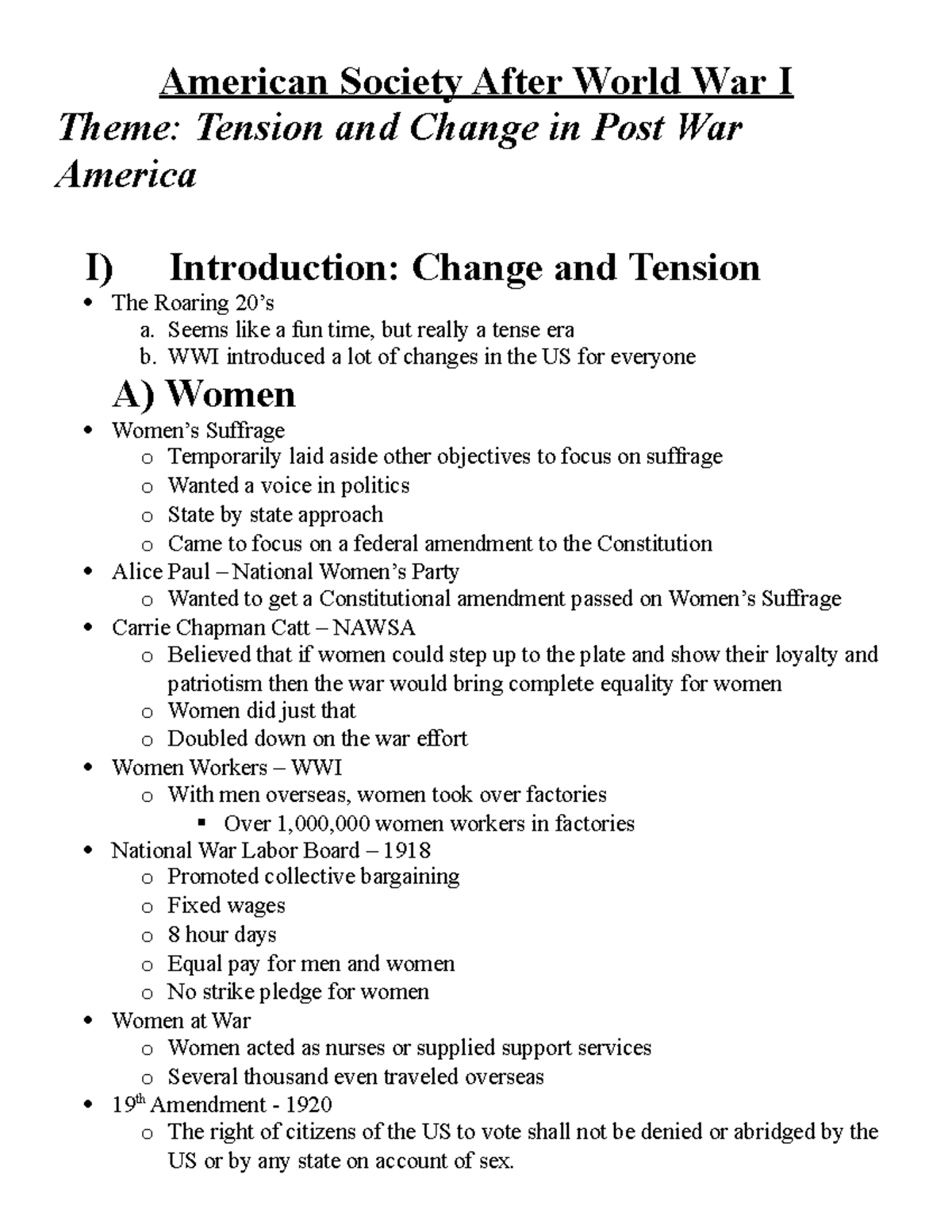 HIS - 202 1920's Notes - Professor Justin Eaddy - American Society ...