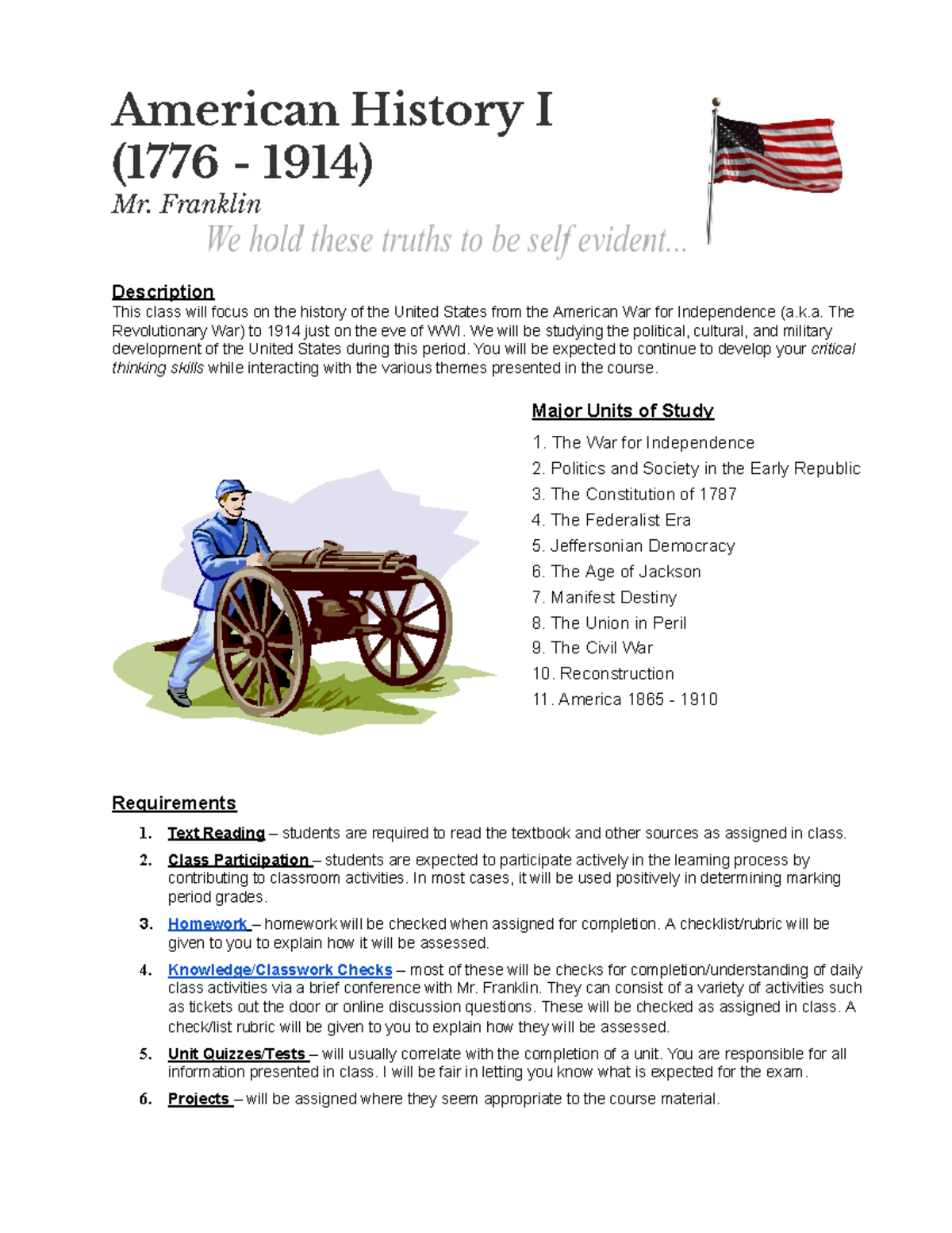 Course Overview-Franklin 8th Grade Social Studies - American History I ...