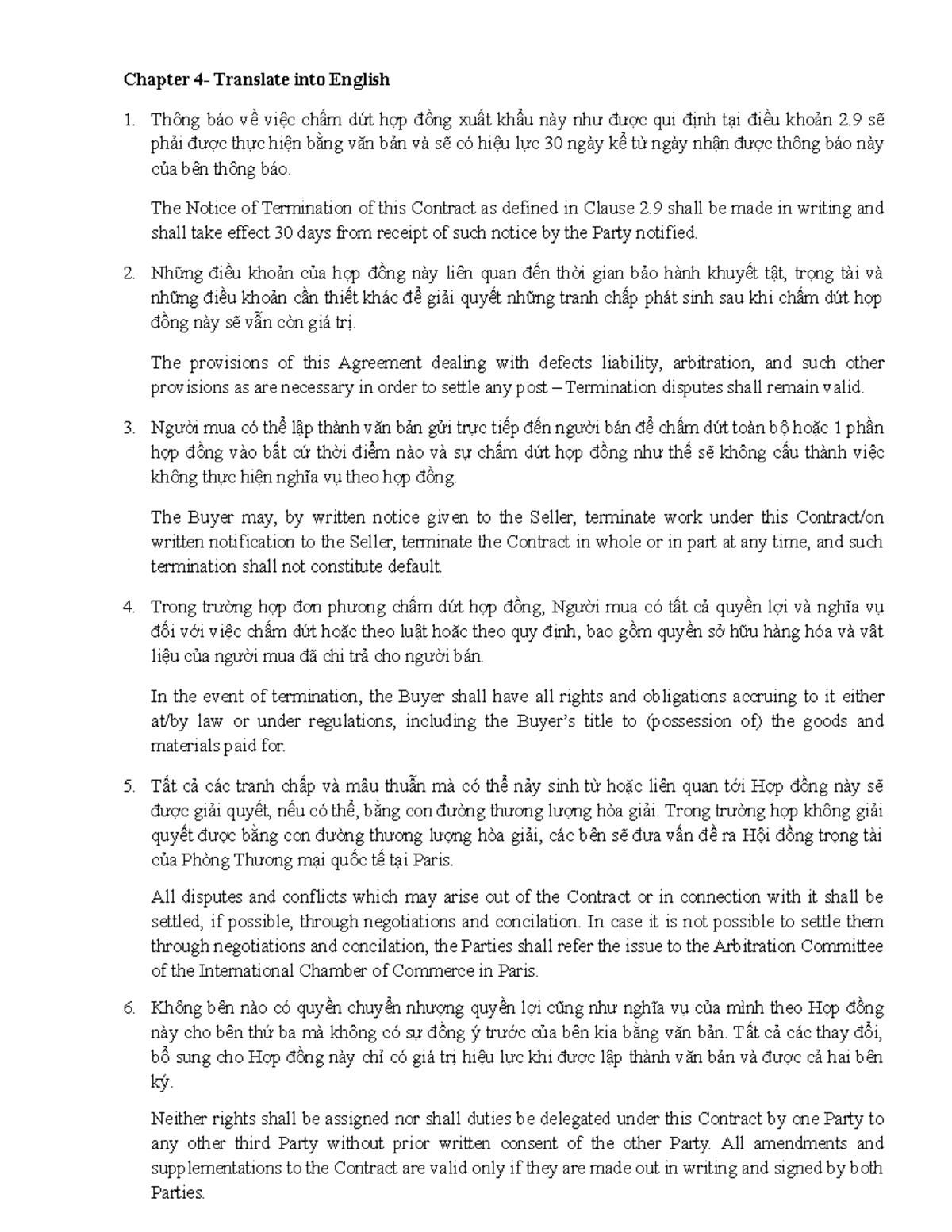 Chapter 4 V E Translation to students - Chapter 4- Translate into ...