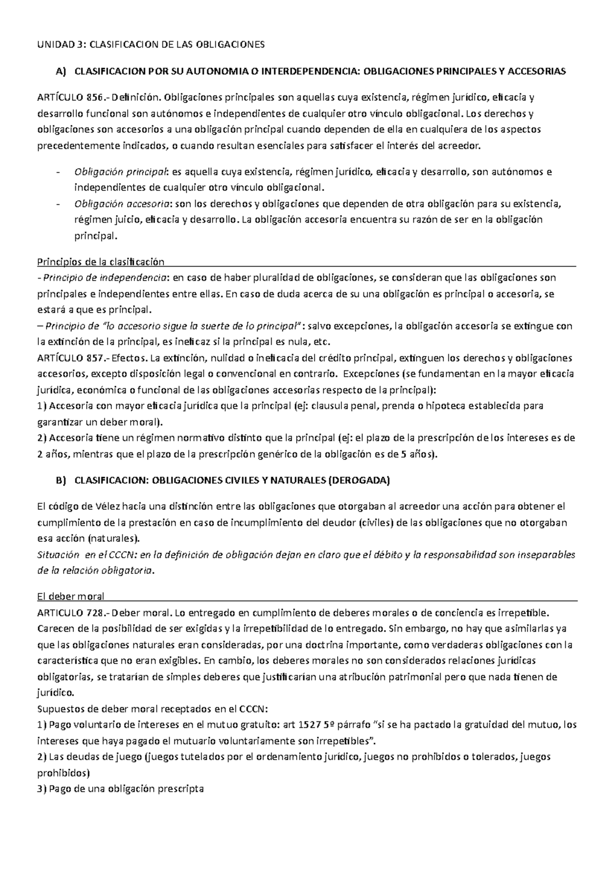 Unidad 3 - Clasificacion DE LAS Obligaciones - UNIDAD 3: CLASIFICACION ...