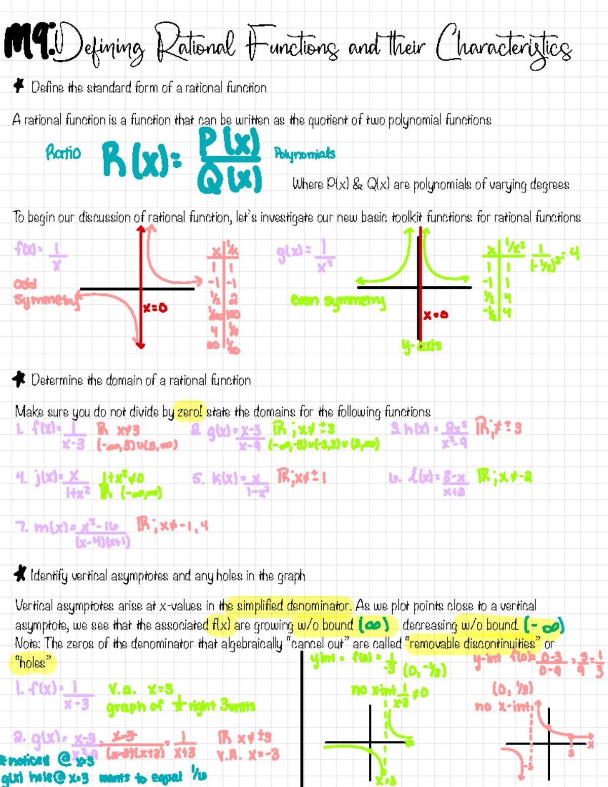 MA 111 M9 - Defining Rational Functions and Their Characteristics, Long ...