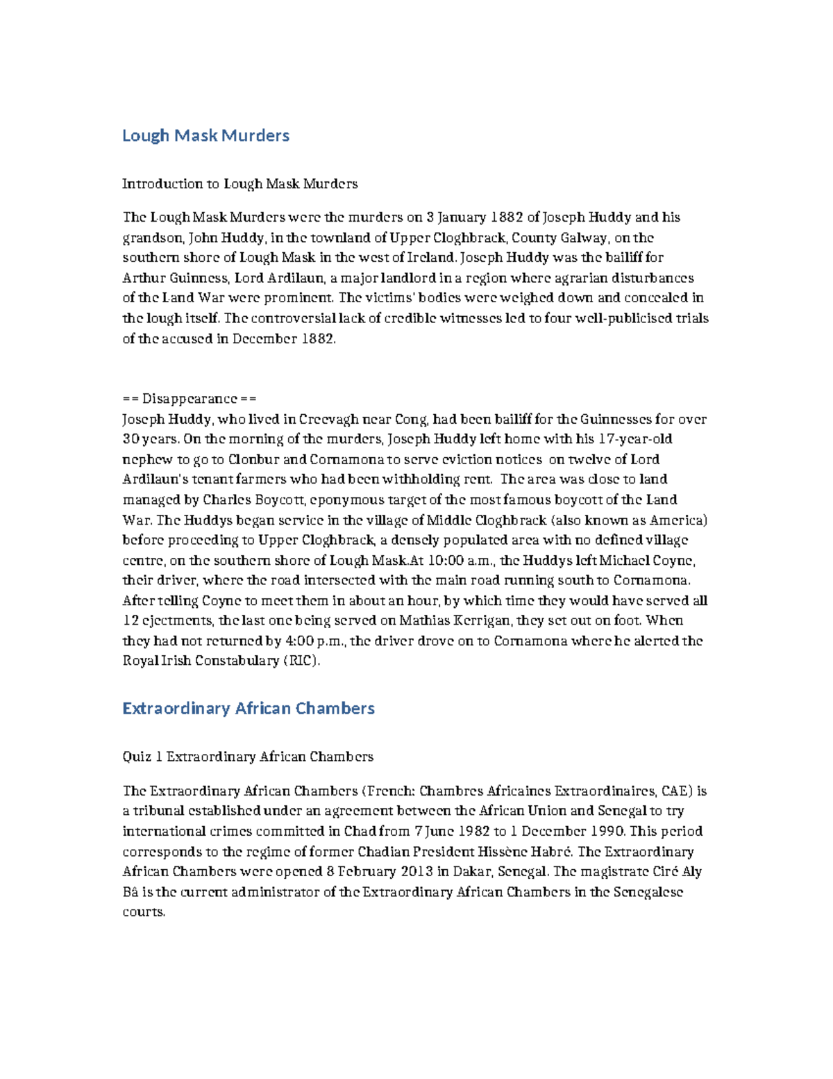 POLS157 Lecture-Note Lough Mask Murders - Lough Mask Murders ...