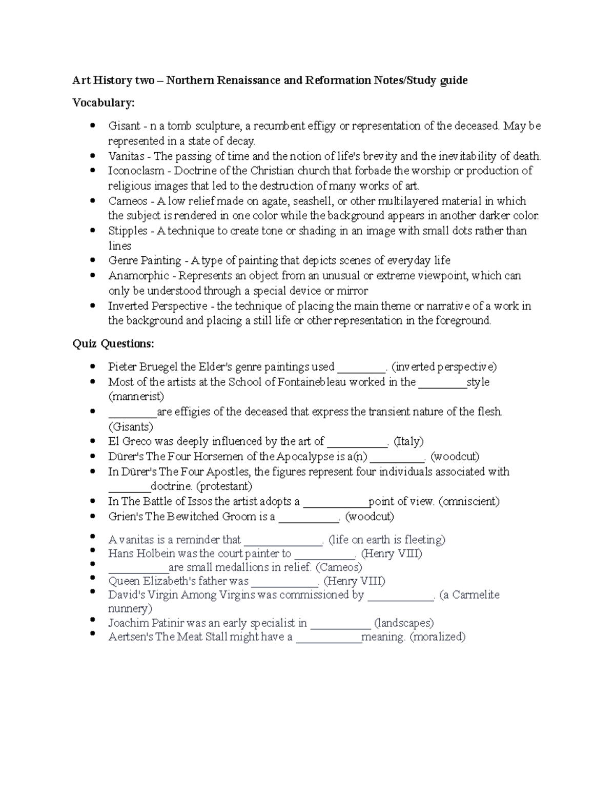 Art HIstory notes - North renaissance - Art History two – Northern ...