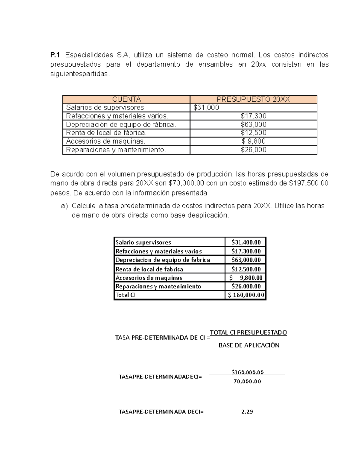 Contabilidad DE Costos I - P Especialidades S, utiliza un sistema de ...