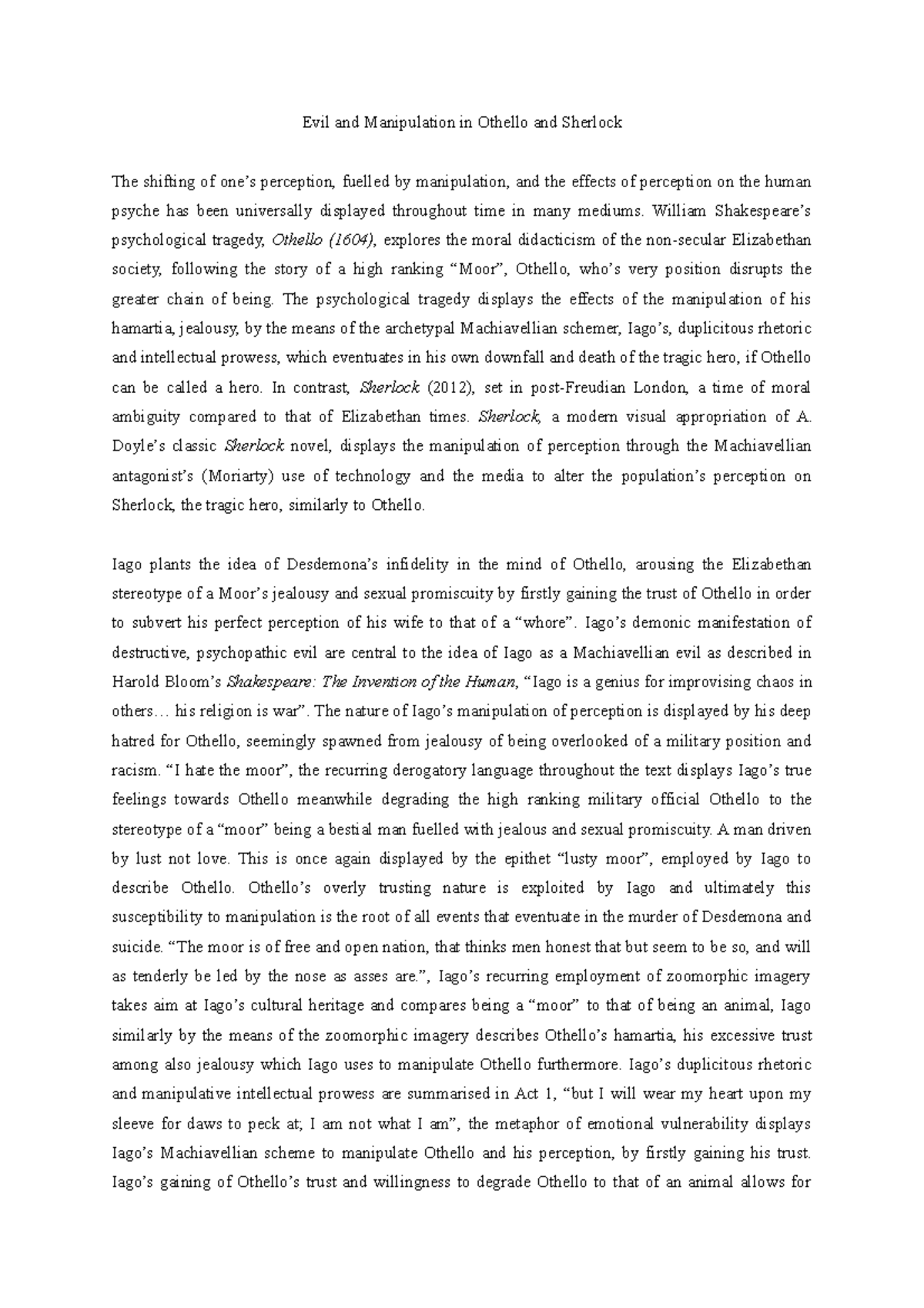 Evil and Manipulation in Othello and Sherlock - William Shakespeare’s ...