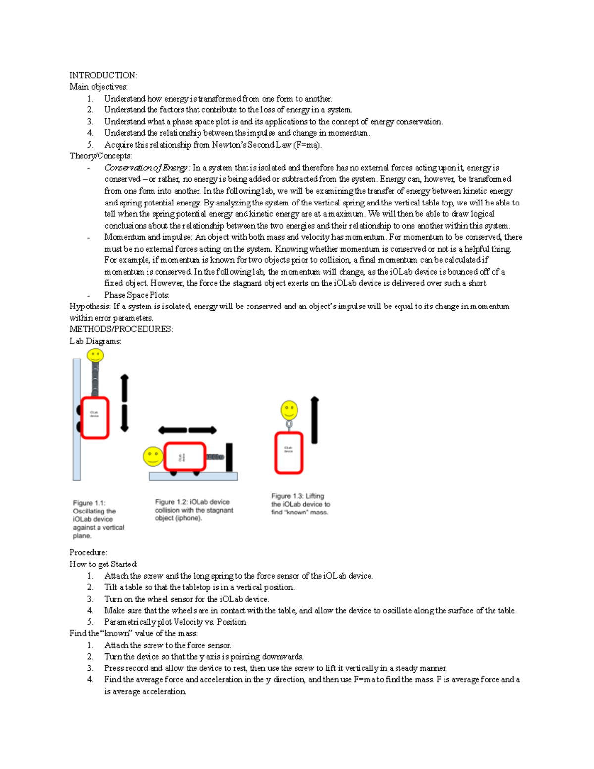 Energy and Momentum Lab - INTRODUCTION: Main objectives: 1. Understand ...