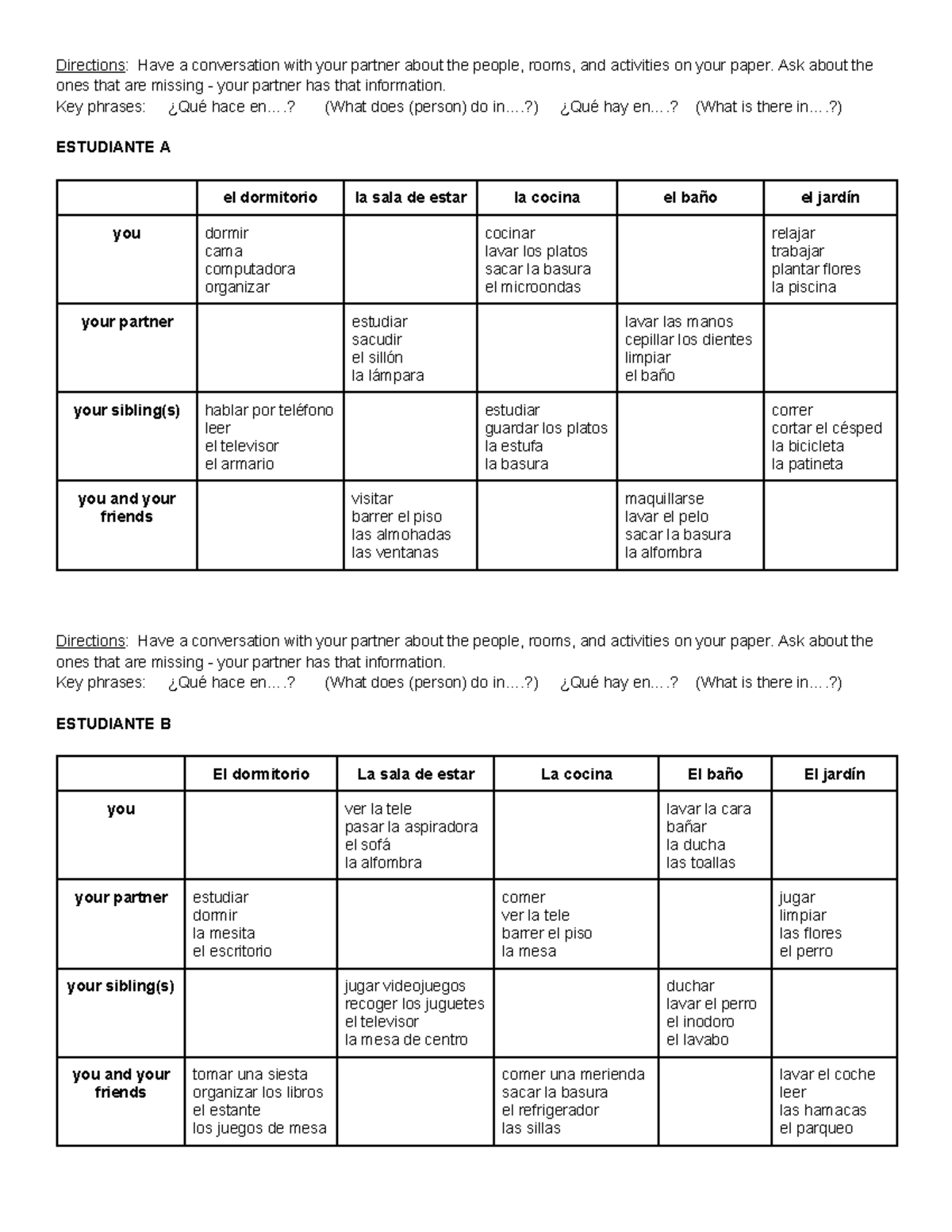 Casa Interpersonal Speaking 3 - Directions: Have a conversation with ...