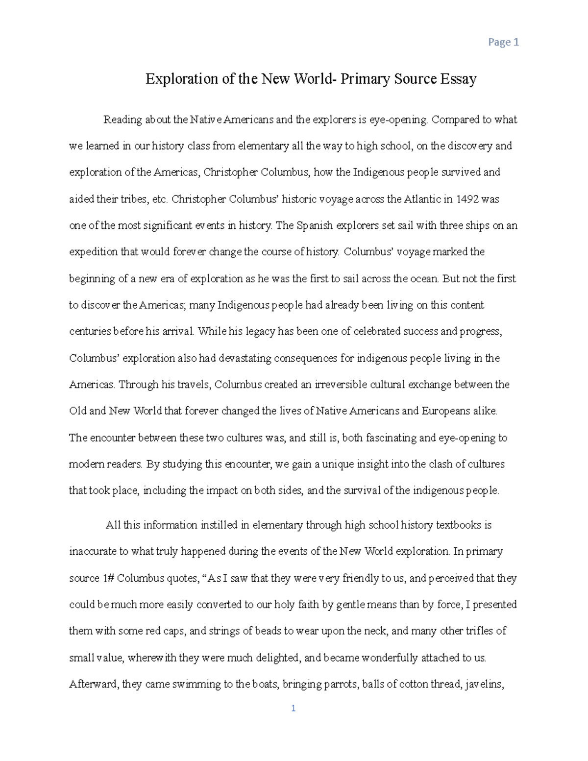 History- Primary Source Essay - Exploration of the New World- Primary ...
