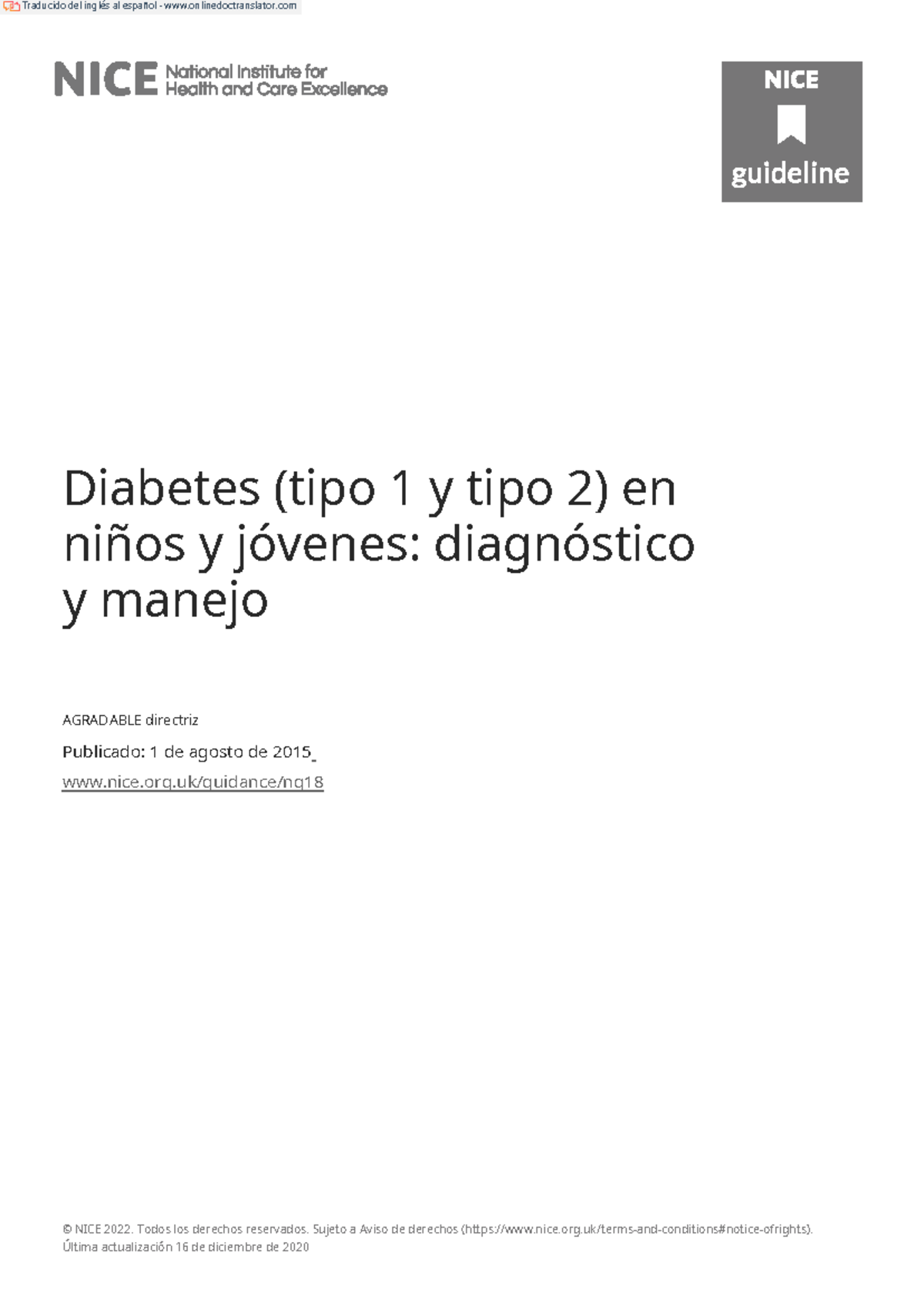 Guia NICE - Diabetes (tipo 1 y tipo 2) en niños y jóvenes: diagnóstico ...