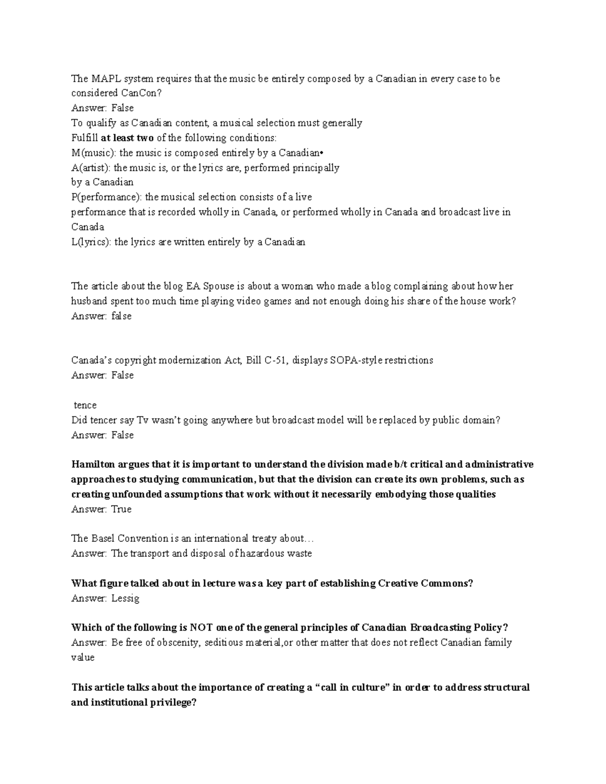 Test 8 March 2018, questions and answers - The MAPL system requires ...