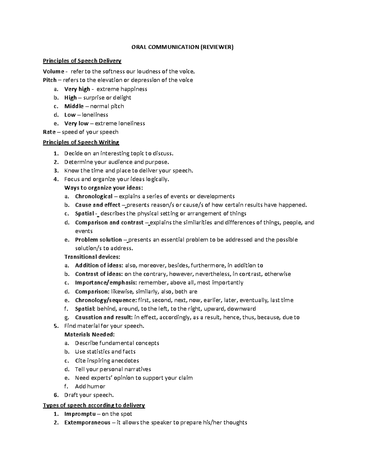 Oral Communication - lecture notes - ORAL COMMUNICATION (REVIEWER ...