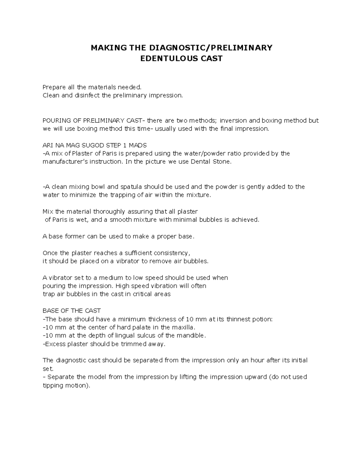 Medical Technology Law - MAKING THE DIAGNOSTIC/PRELIMINARY EDENTULOUS ...