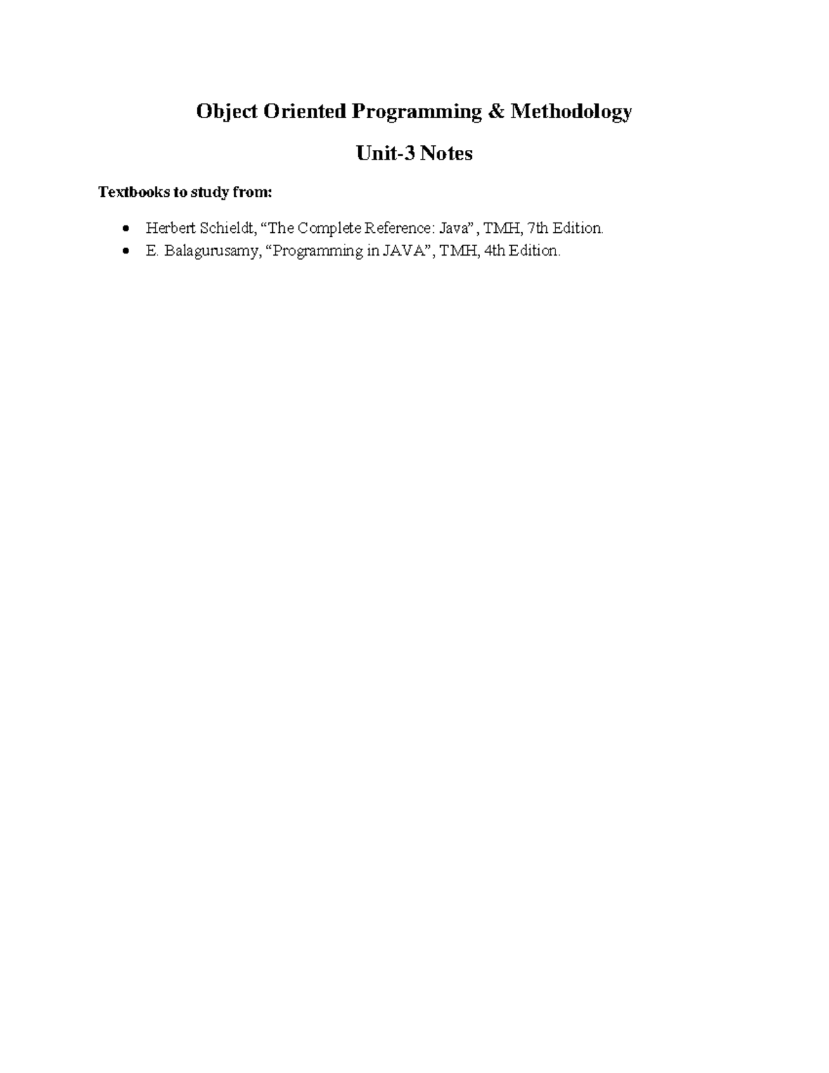 OOP&M-Notes - Notes - Object Oriented Programming & Methodology Unit-3 ...
