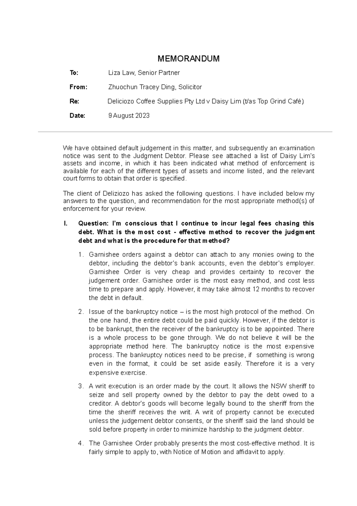 Civil Litigation 3 1 Memo To Liza Law Upload Memorandum To Liza