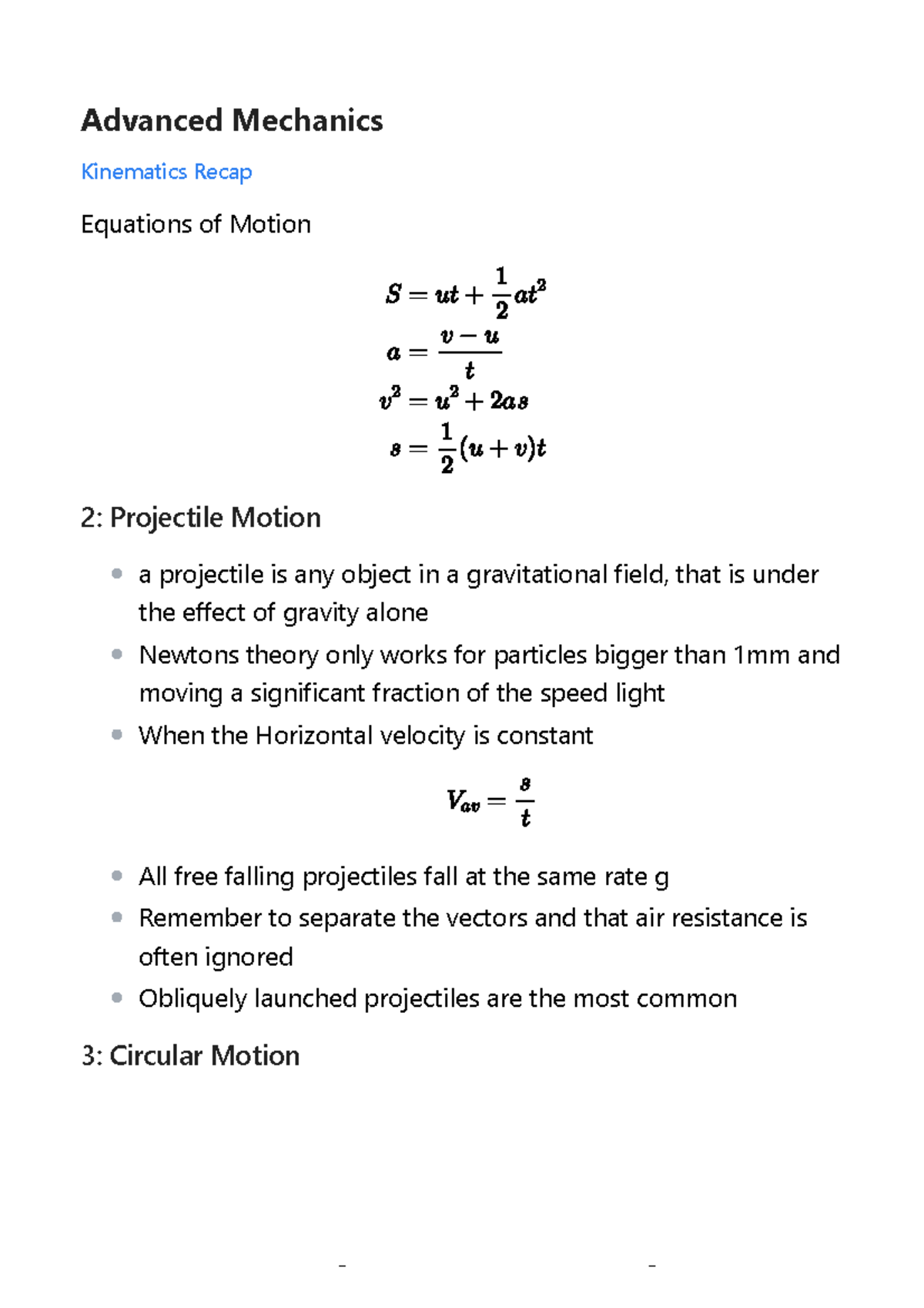 Advanced Mechanics - Contains notes on projectile and circular motion ...
