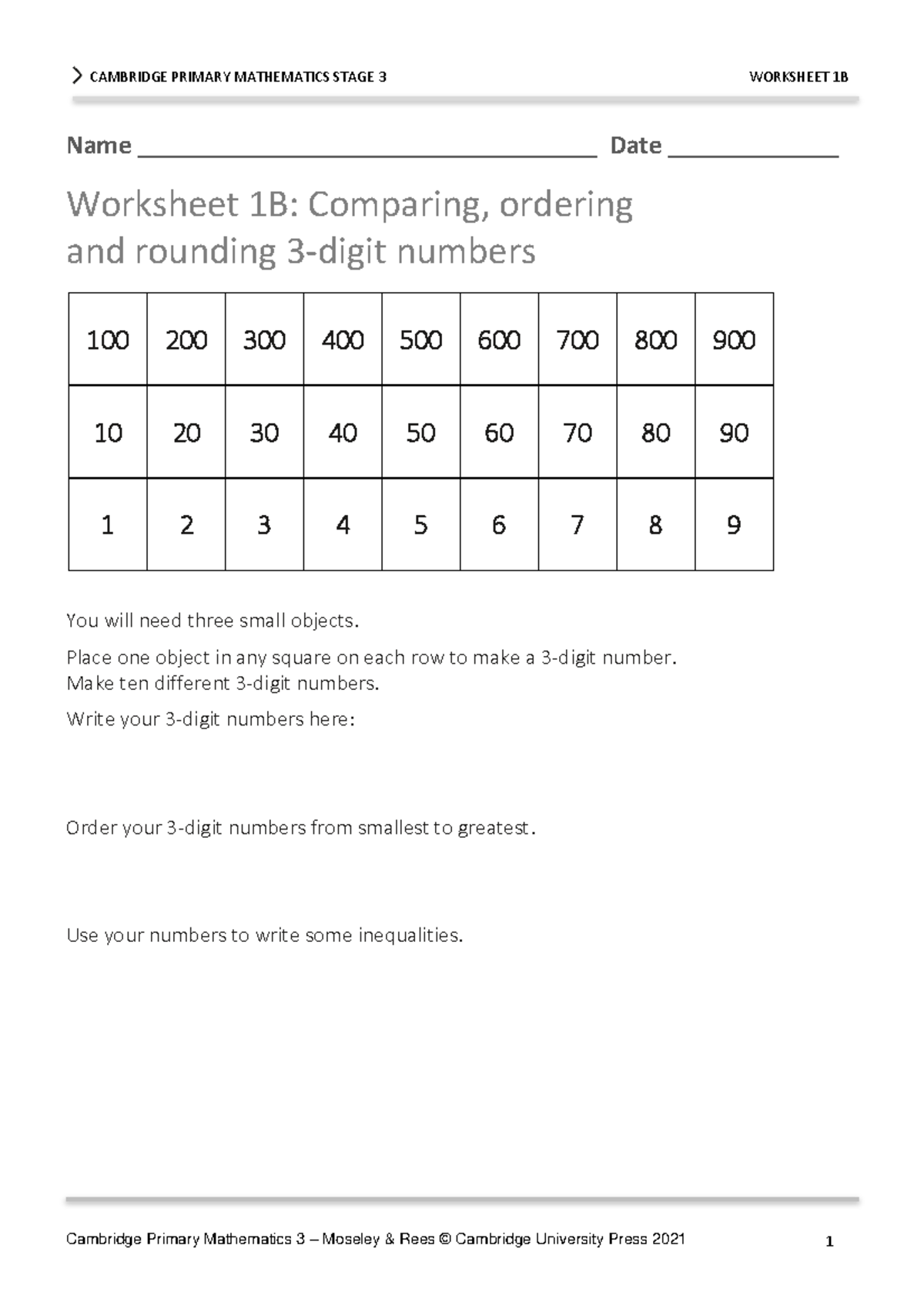 Prim maths 3 2ed tr diff ws 1b - CAMBRIDGE PRIMARY MATHEMATICS STAGE 3 ...