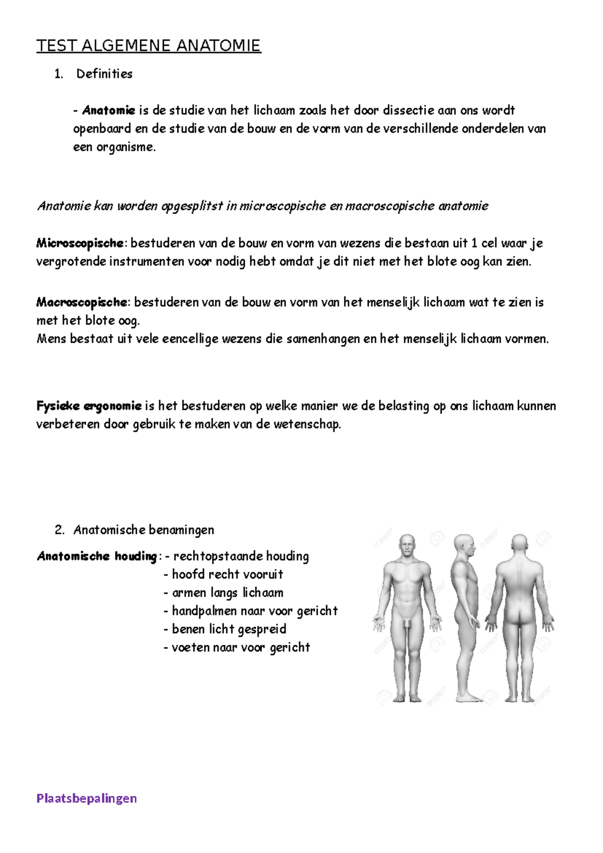 TEST Algemene Anatomie - TEST ALGEMENE ANATOMIE 1. Definities ...