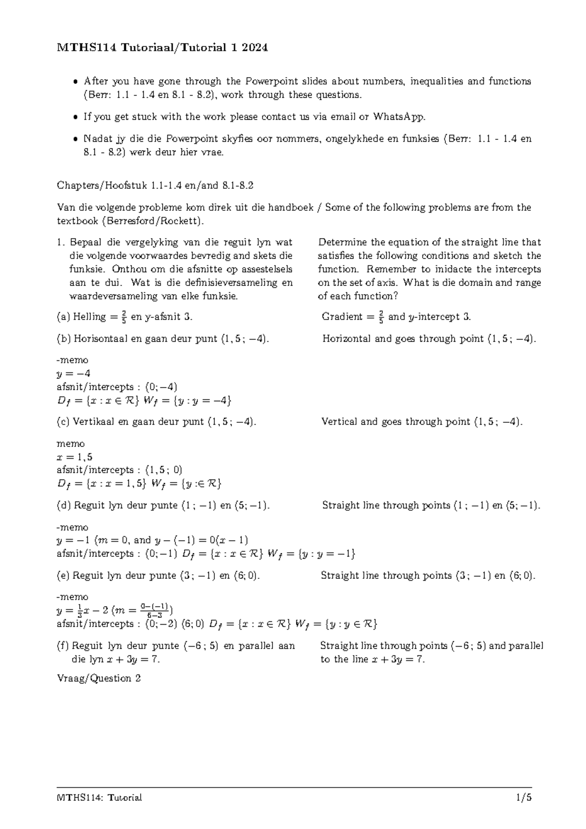 MTHS114-Tutorial-1-2024 MEMO - MTHS114 Tutoriaal/Tutorial 1 2024 After you have gone through the ...
