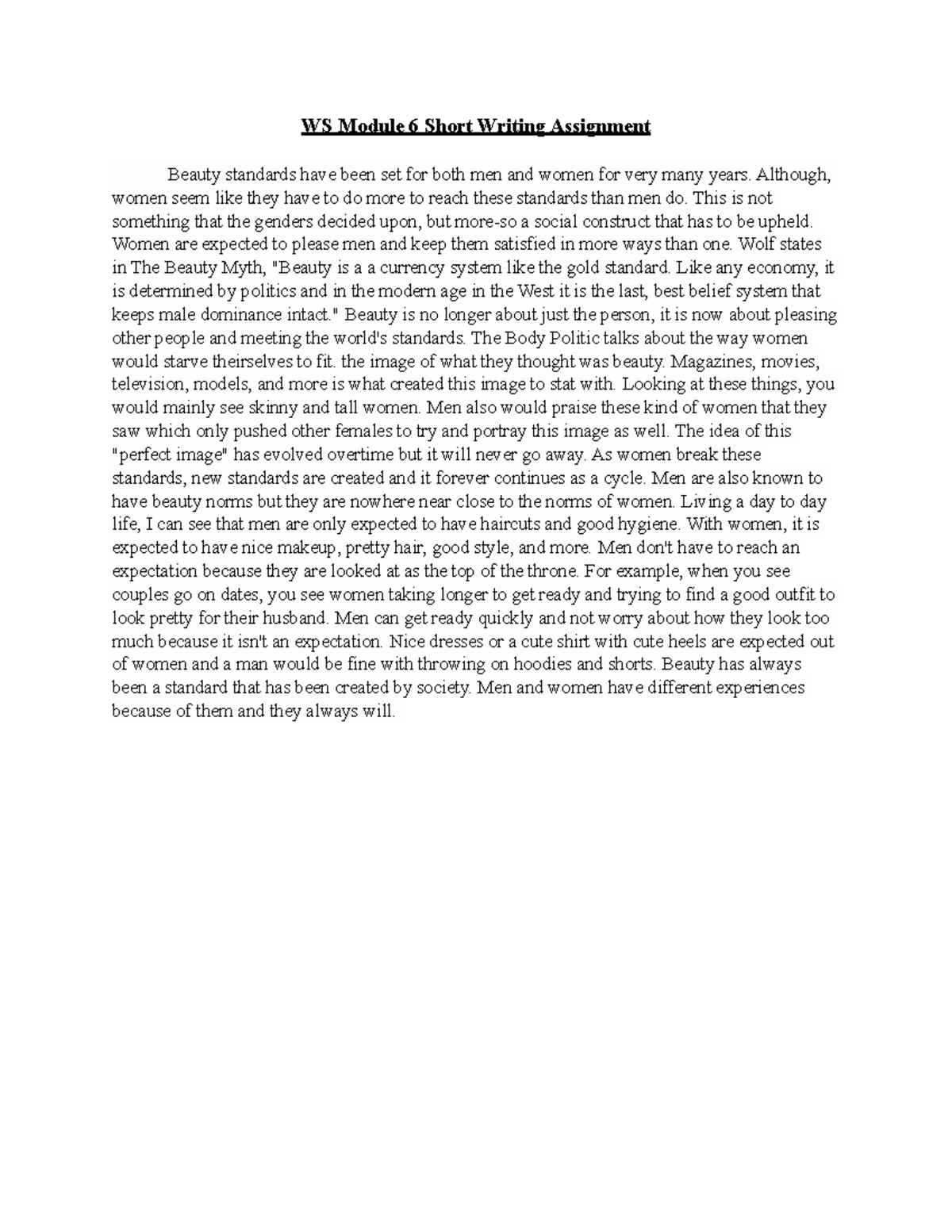 WS Module 6 Short Writing Assignment - WS Module 6 Short Writing ...