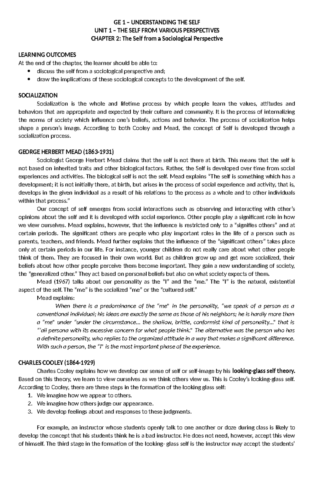 GE 1 Unit 1 Chapter 2 3 - N/A - GE 1 – UNDERSTANDING THE SELF UNIT 1 – THE SELF FROM VARIOUS ...