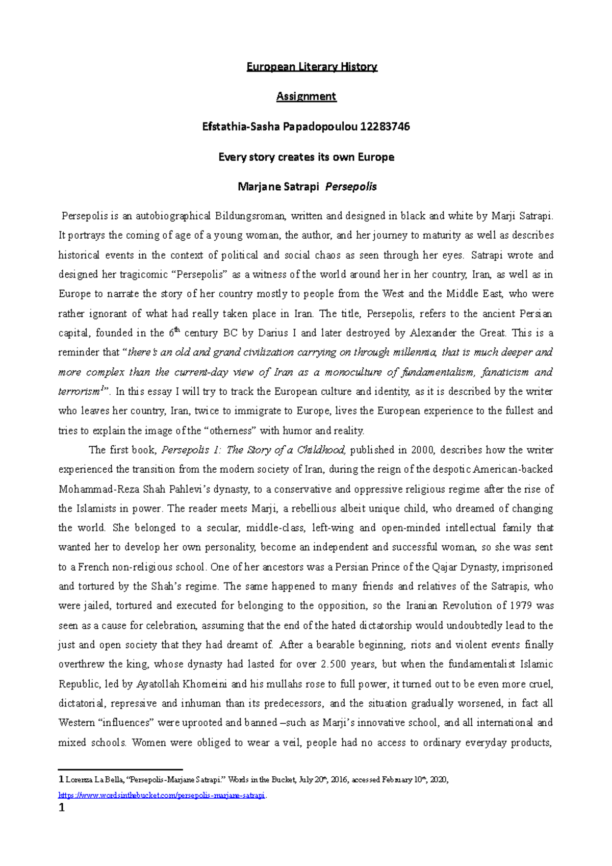 Essay European literary History Marjane - European Literary History ...