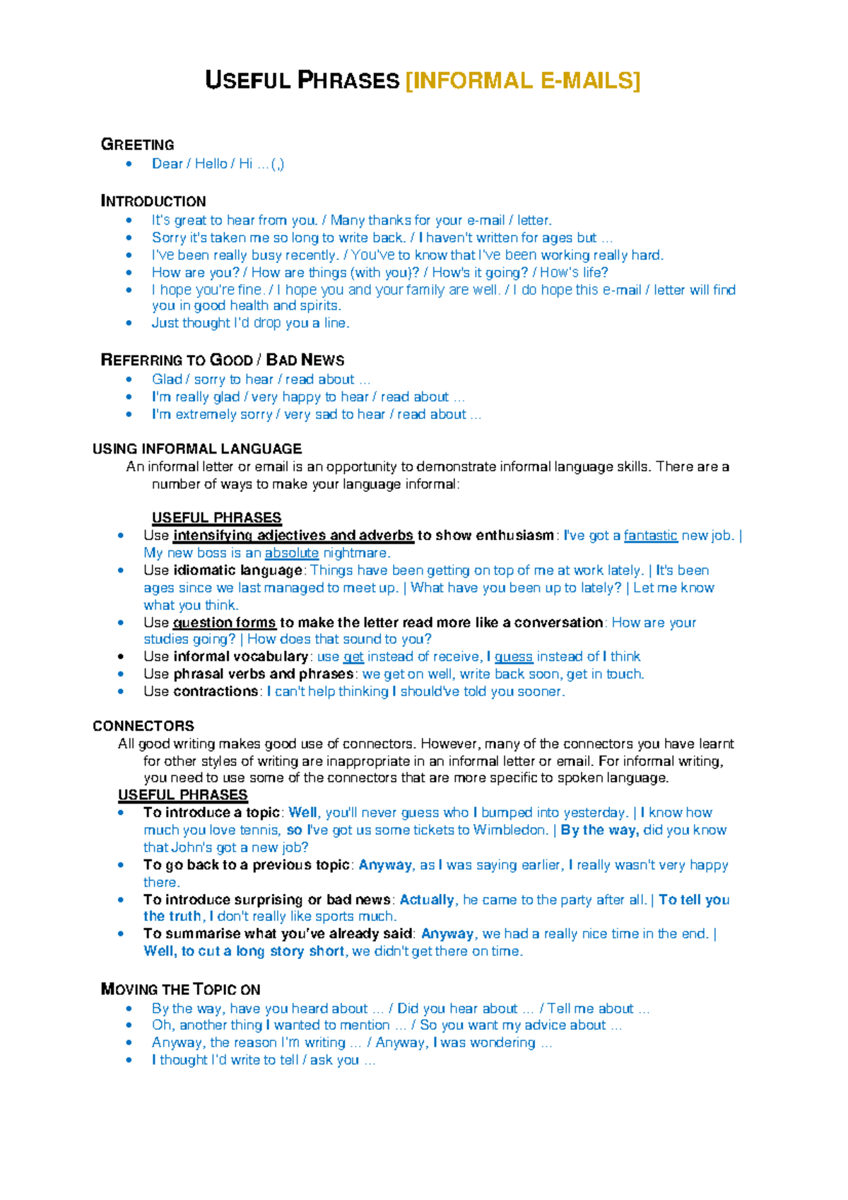 Useful Phrases Letter Informal Writing - USEFUL PHRASES [INFORMAL E ...