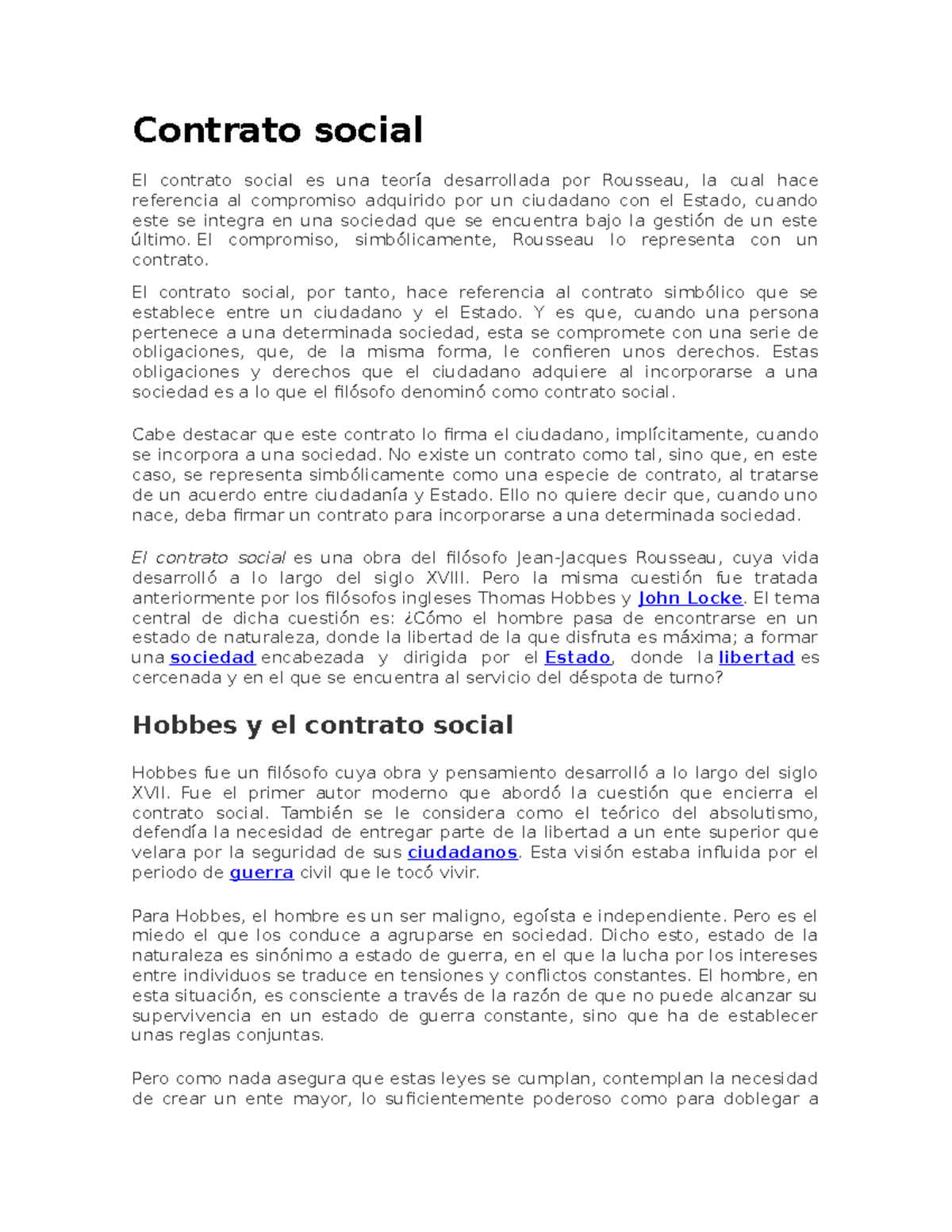 Contrato social - Apuntes 7 - Contrato social El contrato social es una ...
