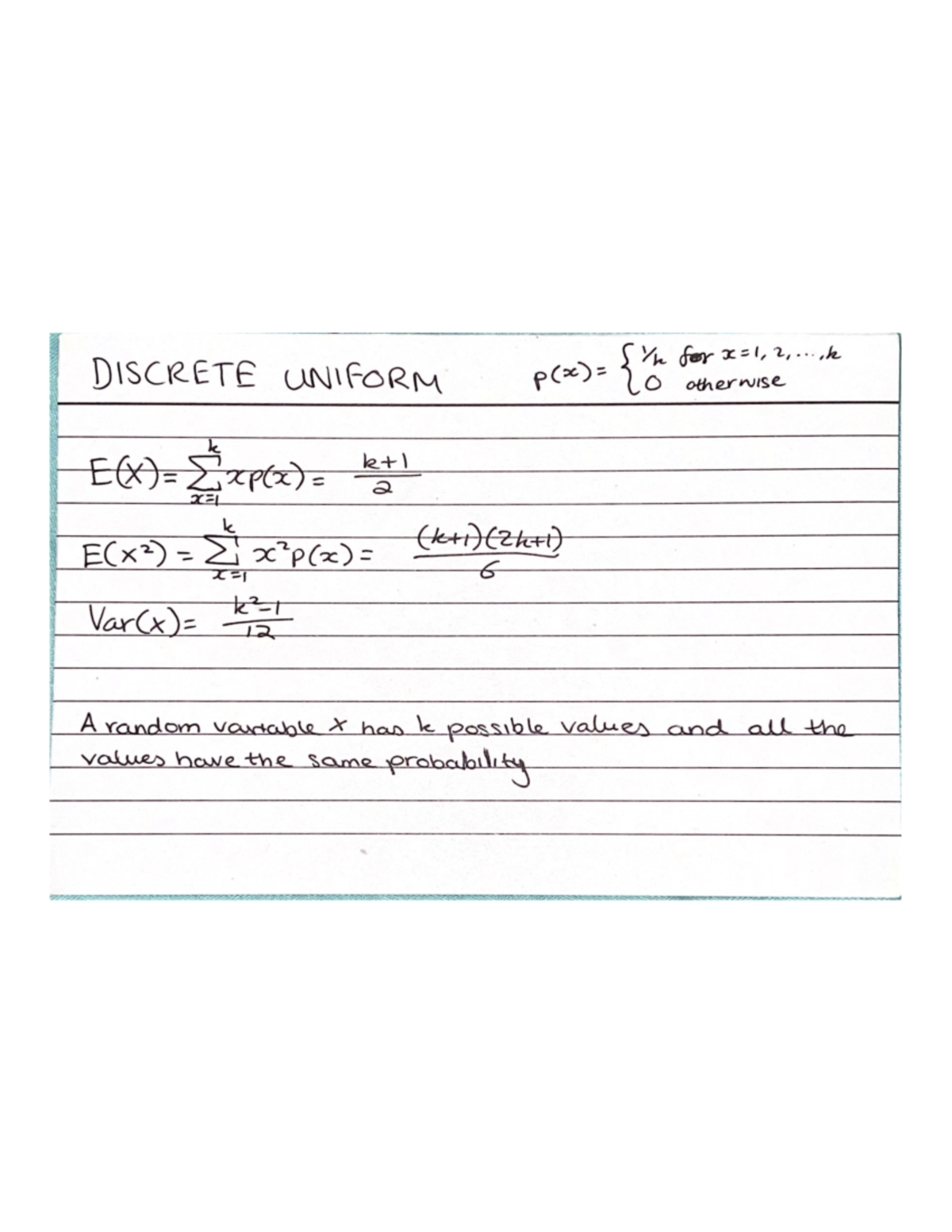 Discrete Uniform Distribution - ST102 - Studocu